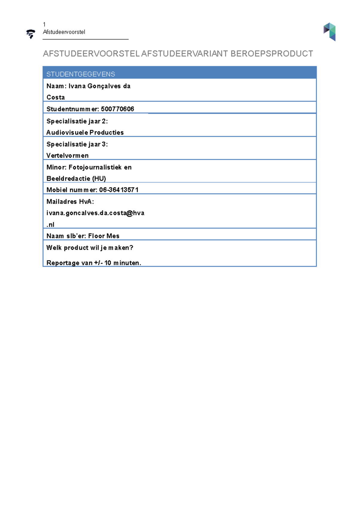 Afstudeervoorstel Product (CB) - Afstudeervoorstel AFSTUDEERVOORSTEL ...