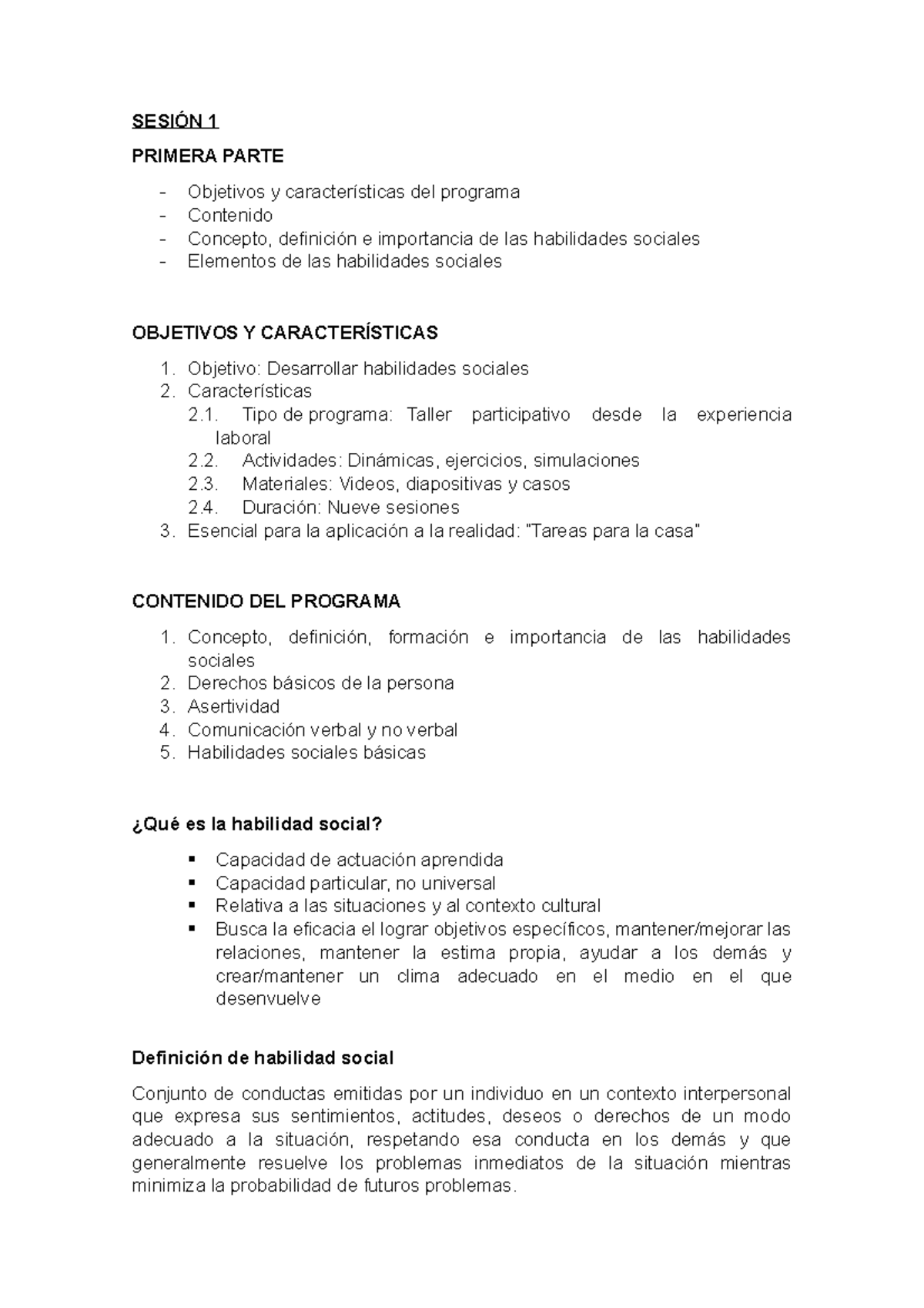 Habilidades Sociales trabajo vfhj fd gyui - SESIÓN 1 PRIMERA PARTE ...