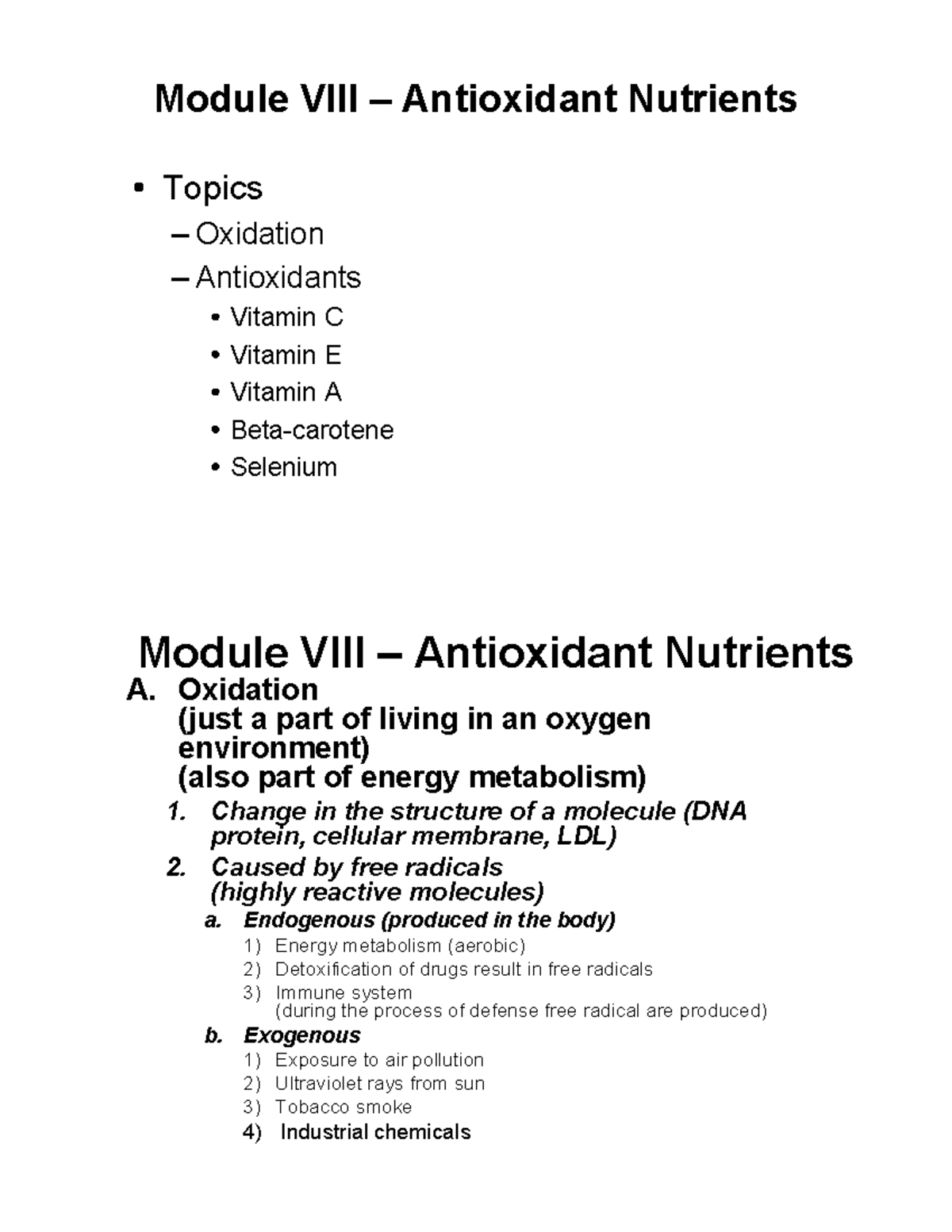 NTR108 Antioxidant Nutrients Handout - Module Antioxidant Nutrients ...