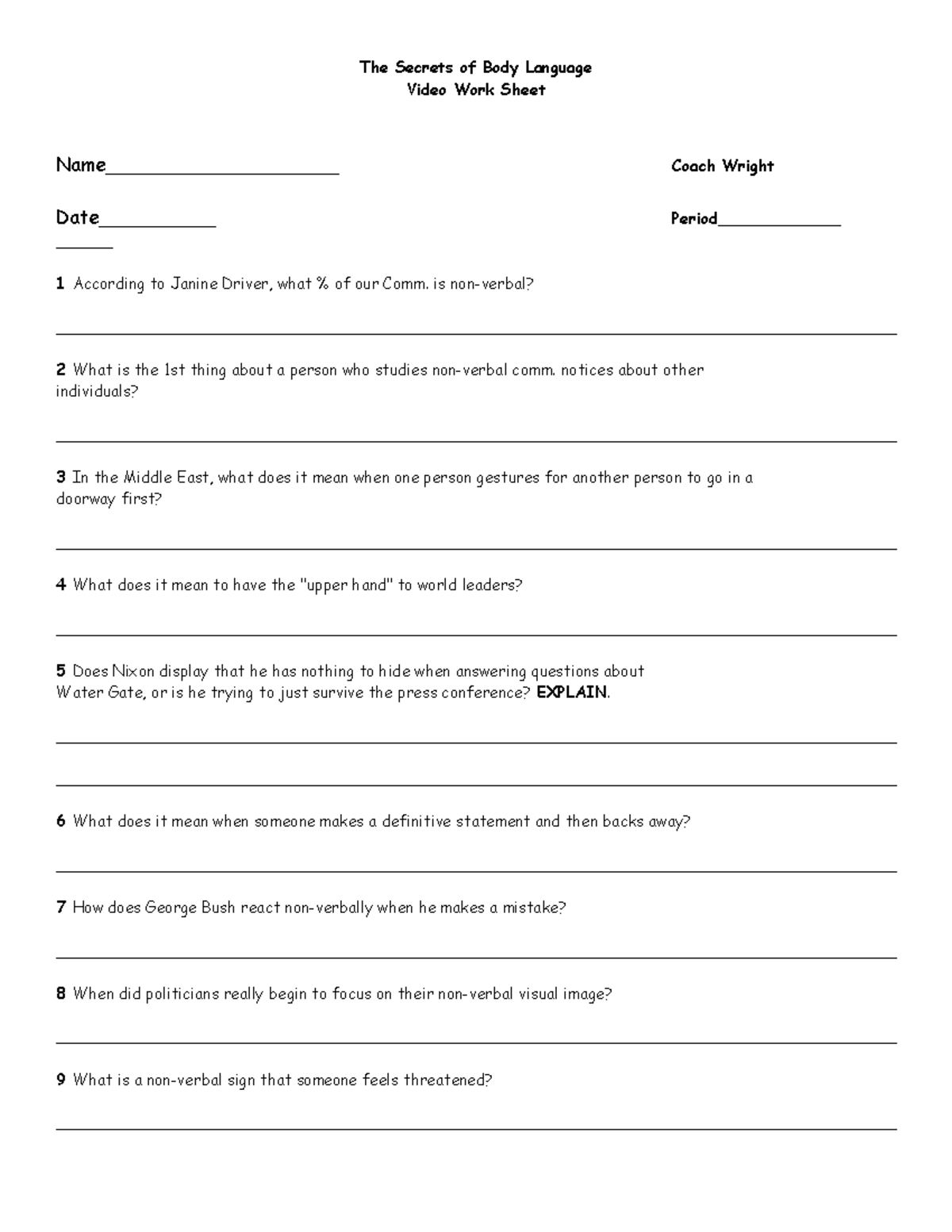 The Secrets Of Body Language Worksheet The Secrets Of Body Language