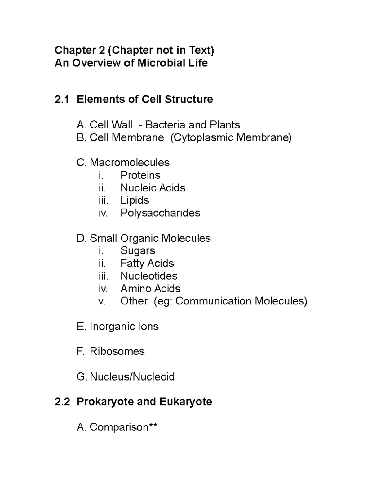 Chapter 02 Overview of Microbial Life - Chapter 2 (Chapter not in Text ...