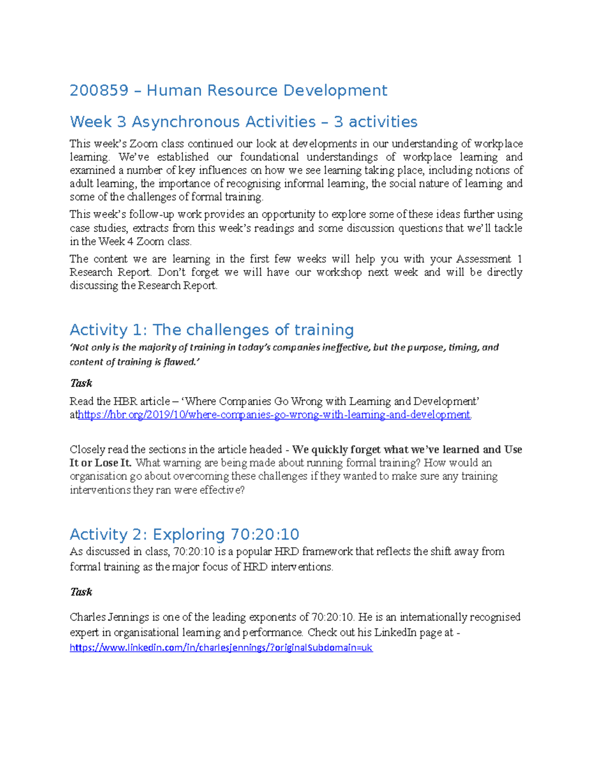 2008 59 Human Resource Development Week 3 Asynchronous activities - We ...