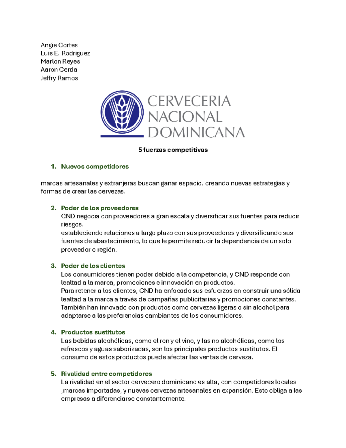 Ejercicio Fuerzas Competitivas - Angie Cortes Luis E. Rodriguez Marlon ...