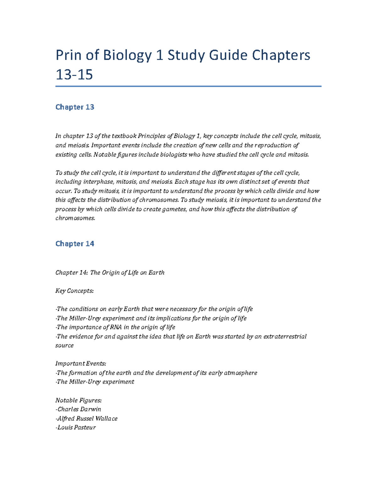 Prin of Biology 1 Study Guide Chapters 13-15 - Prin of Biology 1 Study ...