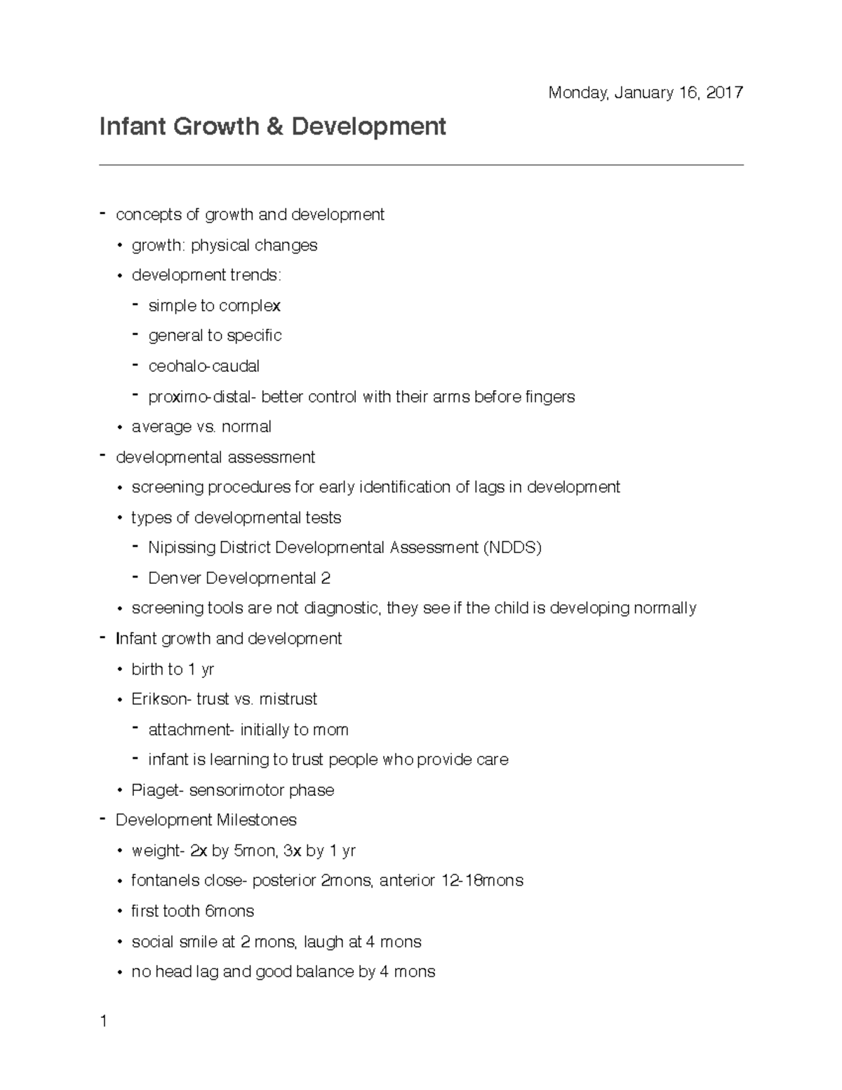 Infant Growth Notes - Prof Walsh - Monday, January 16, 2017 Infant ...