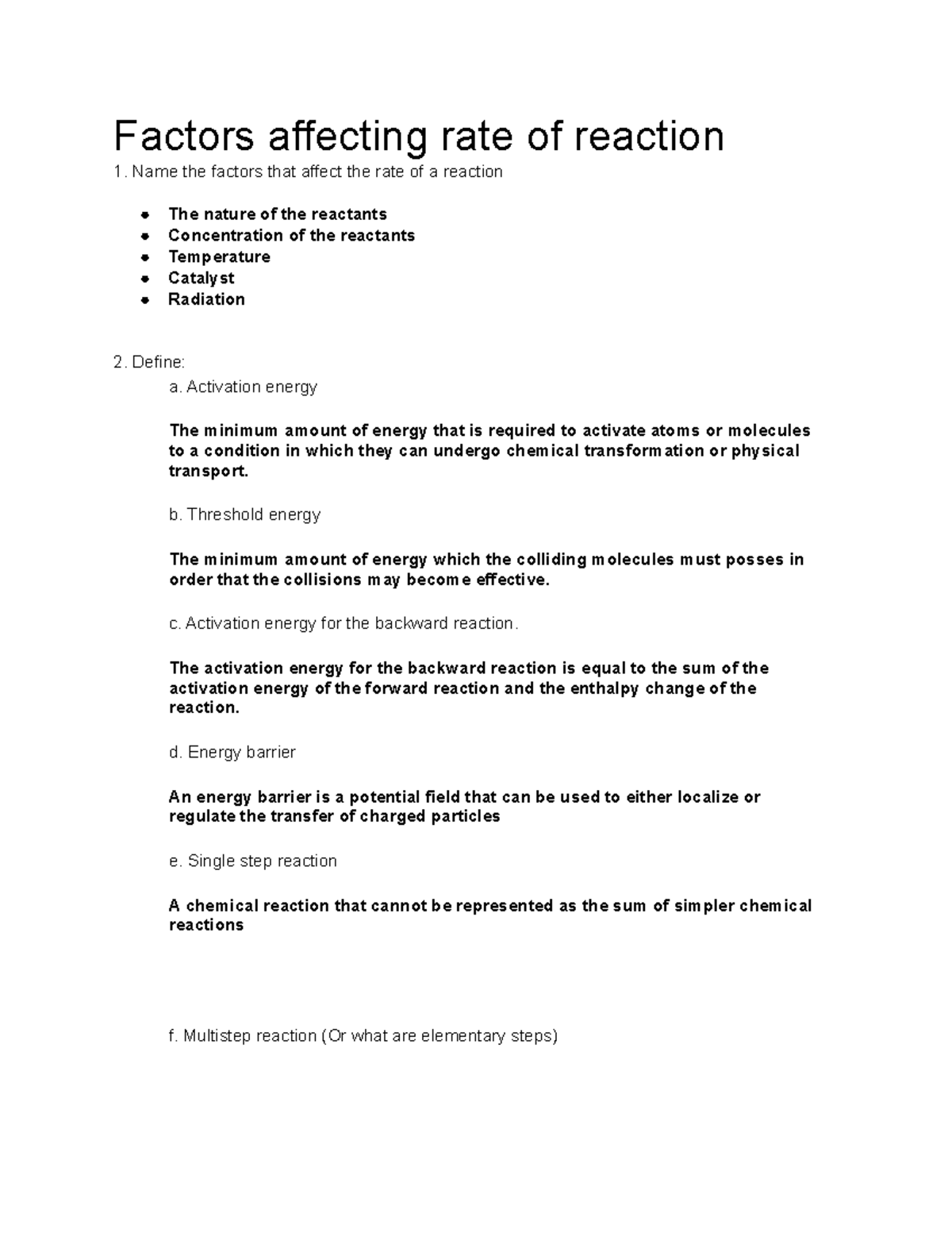 Factors affecting rate of reaction - Activation energy The minimum ...