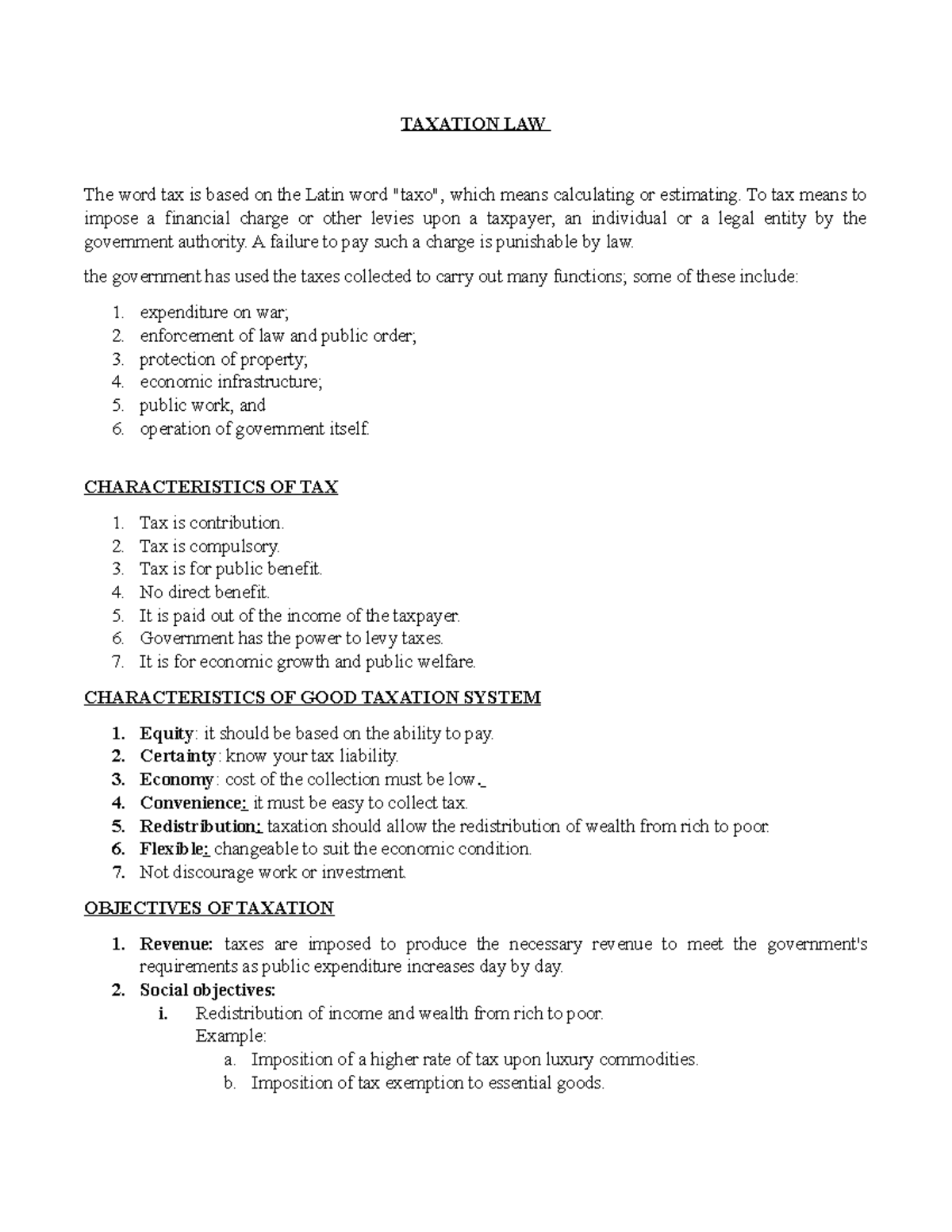 legal notes for law students to study quickly - TAXATION LAW The word ...