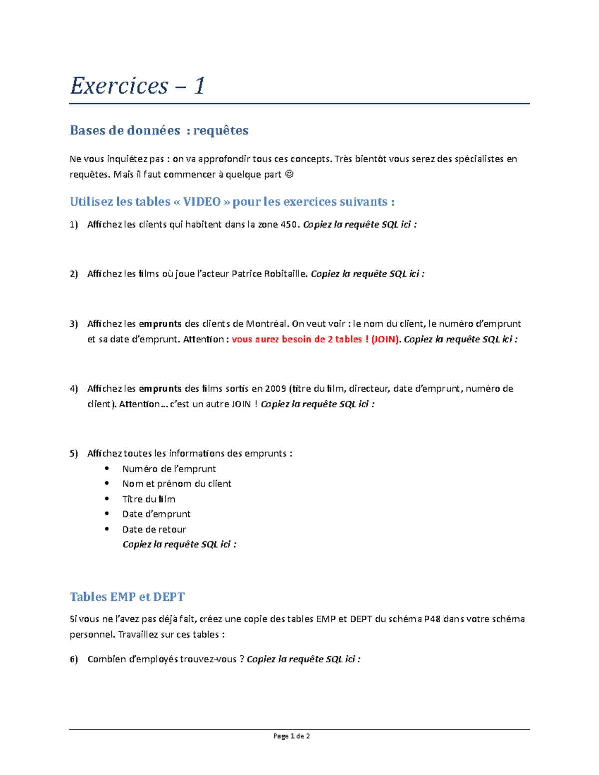 420 2CW Exercices 1 SQL - Exercice - Exercices – 1 Bases de données ...