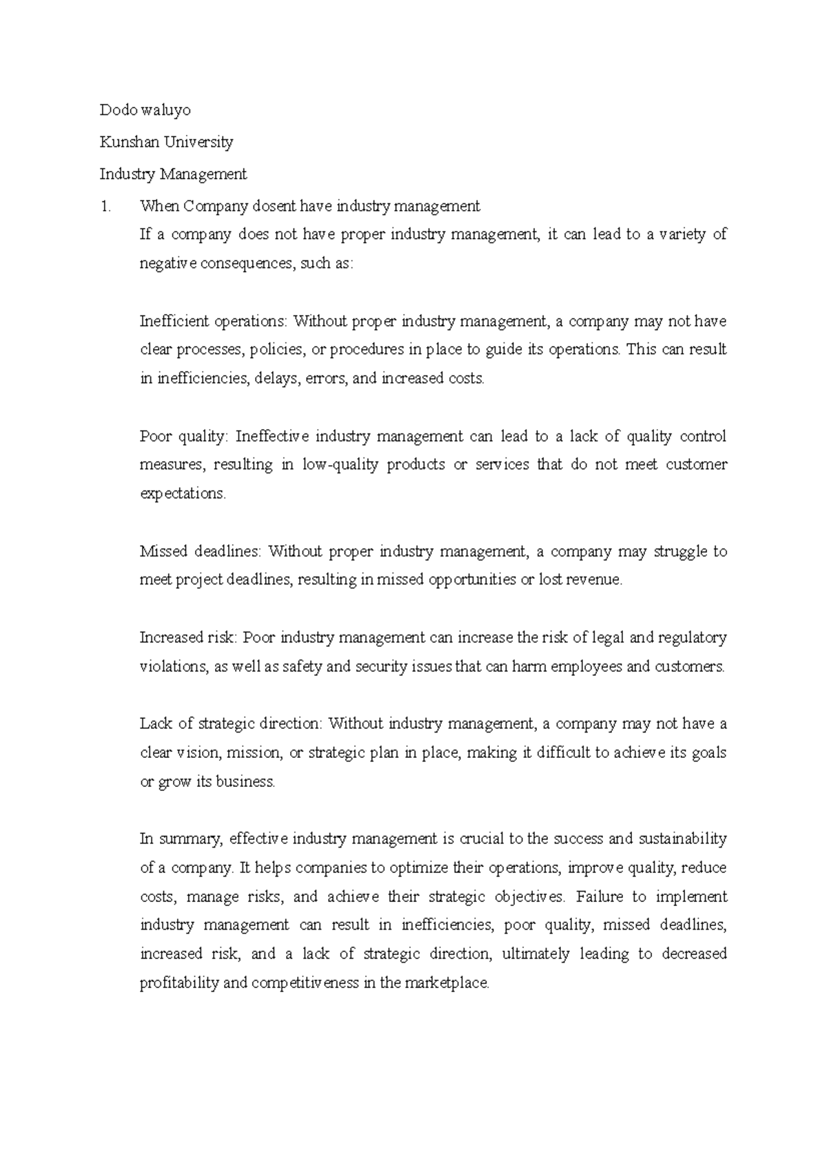 Dodo waluyo assignment industry management the risk company - Dodo ...