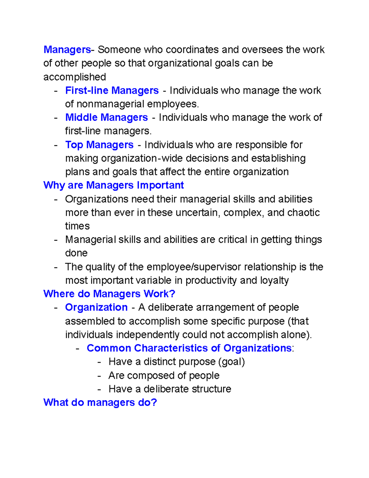 Module 2 notes - Managers- Someone who coordinates and oversees the ...