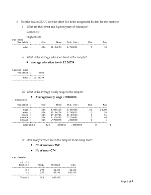 Project ch1 - Assignment - Econometrics - AAU - Studocu