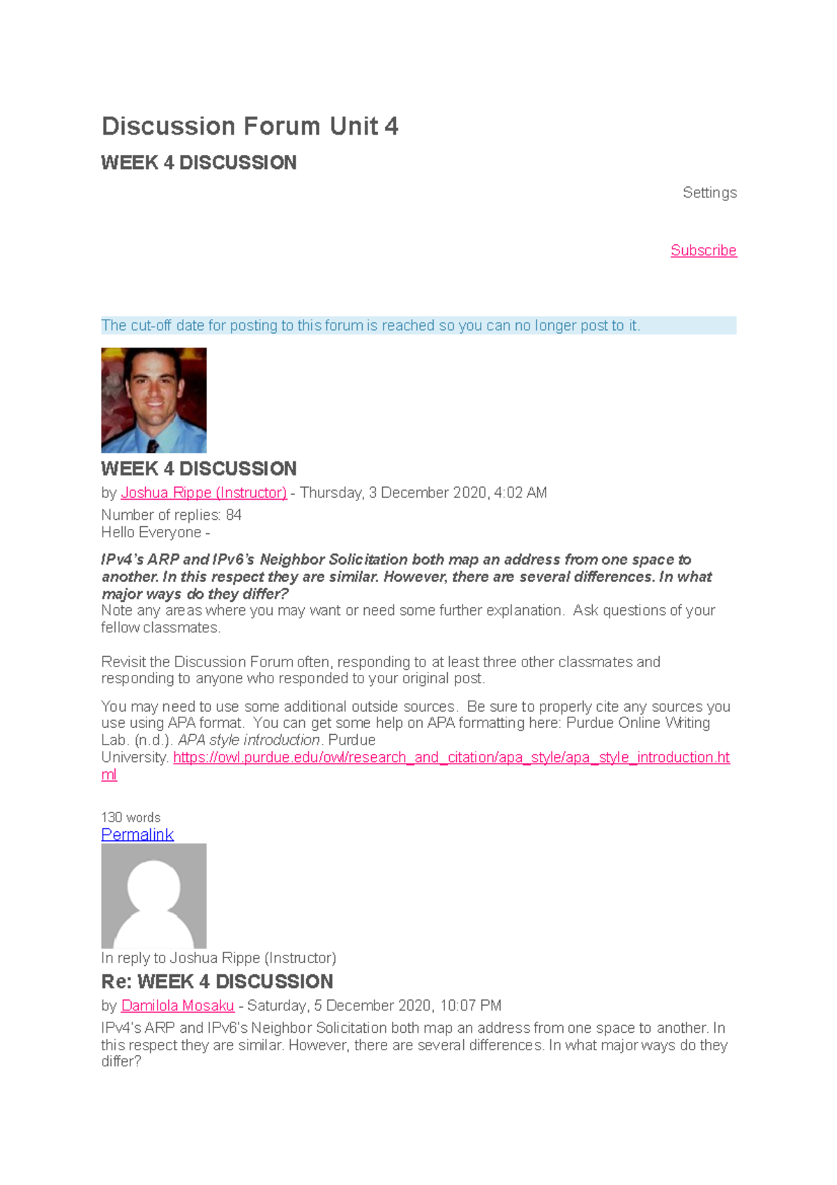 Discussion Forum Unit 4 - WEEK 4 DISCUSSION - Studocu