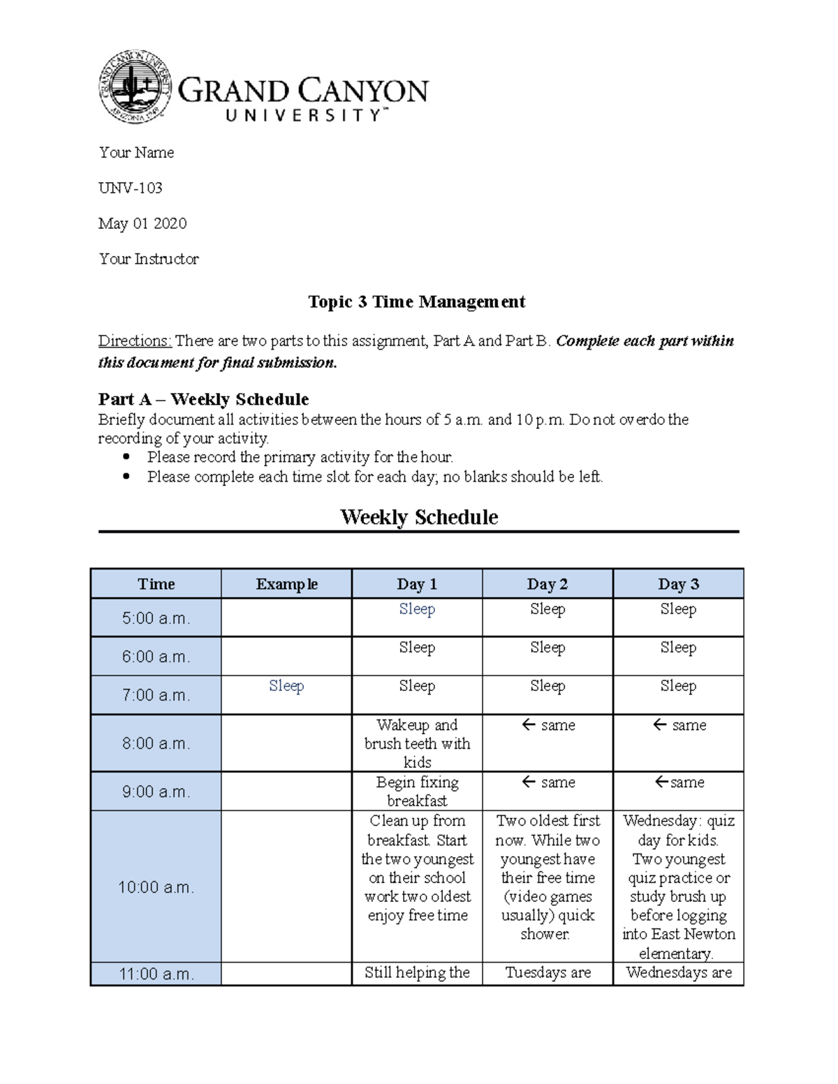 WEEK3 Assignment 2 time management - Your Name UNV- May 01 2020 Your ...