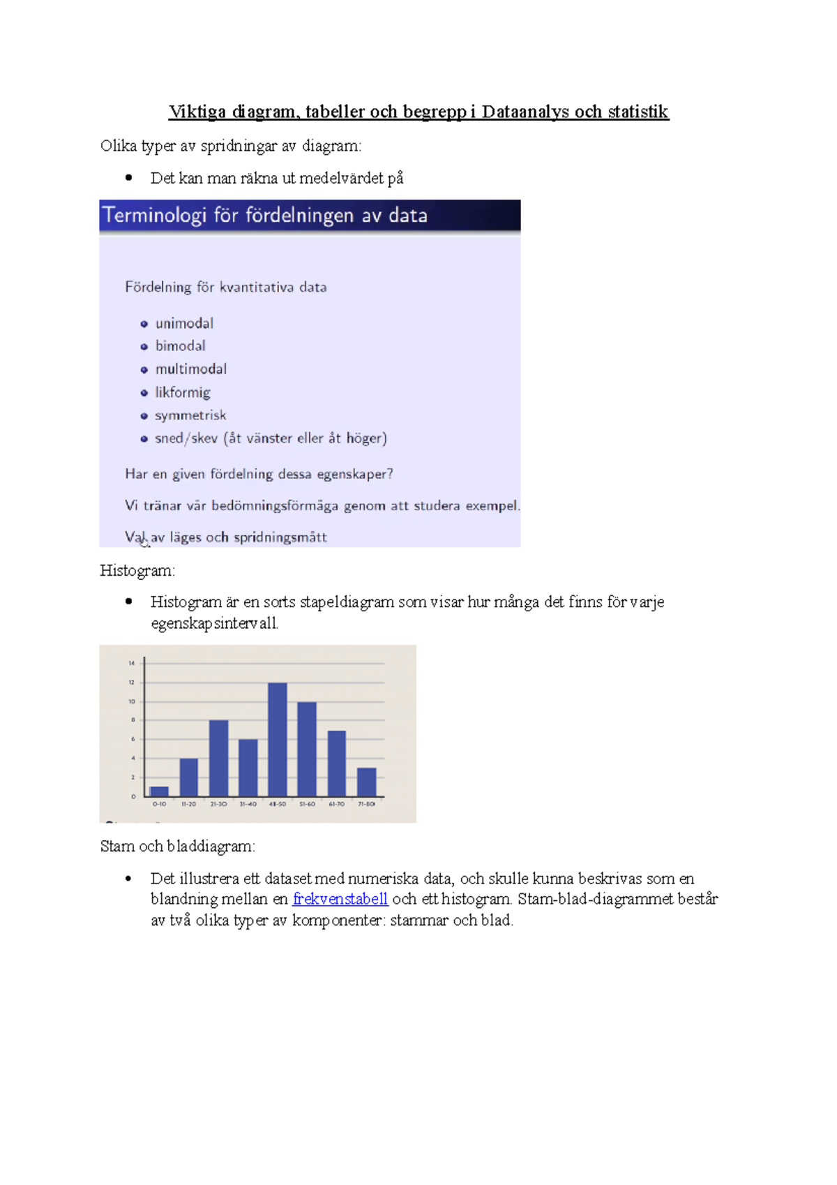 Viktiga diagram, tabeller och begrepp i Dataanalys och statistik - Stam ...