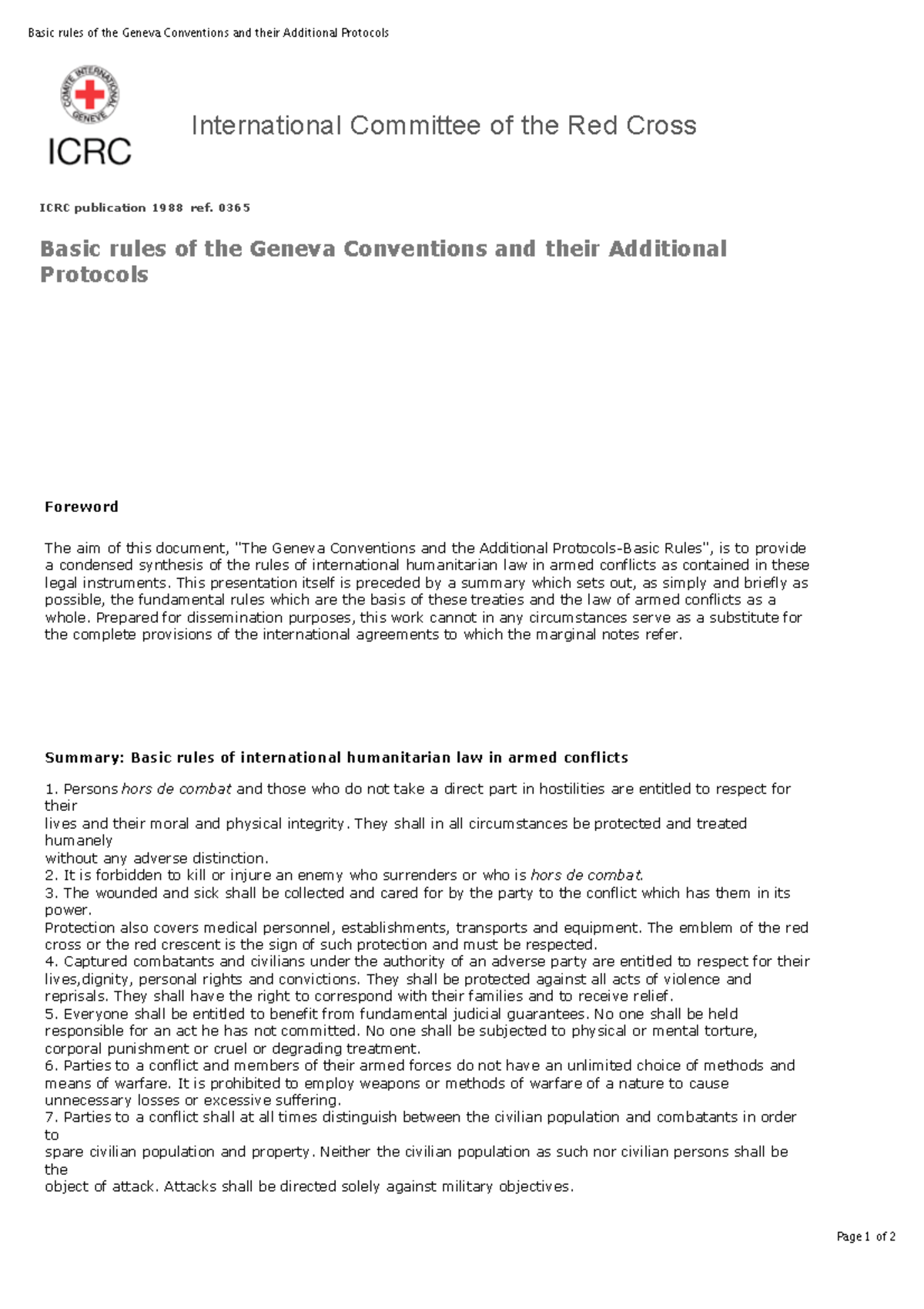 LCP4801-summary of the geneva convetions and their protocols - Basic ...