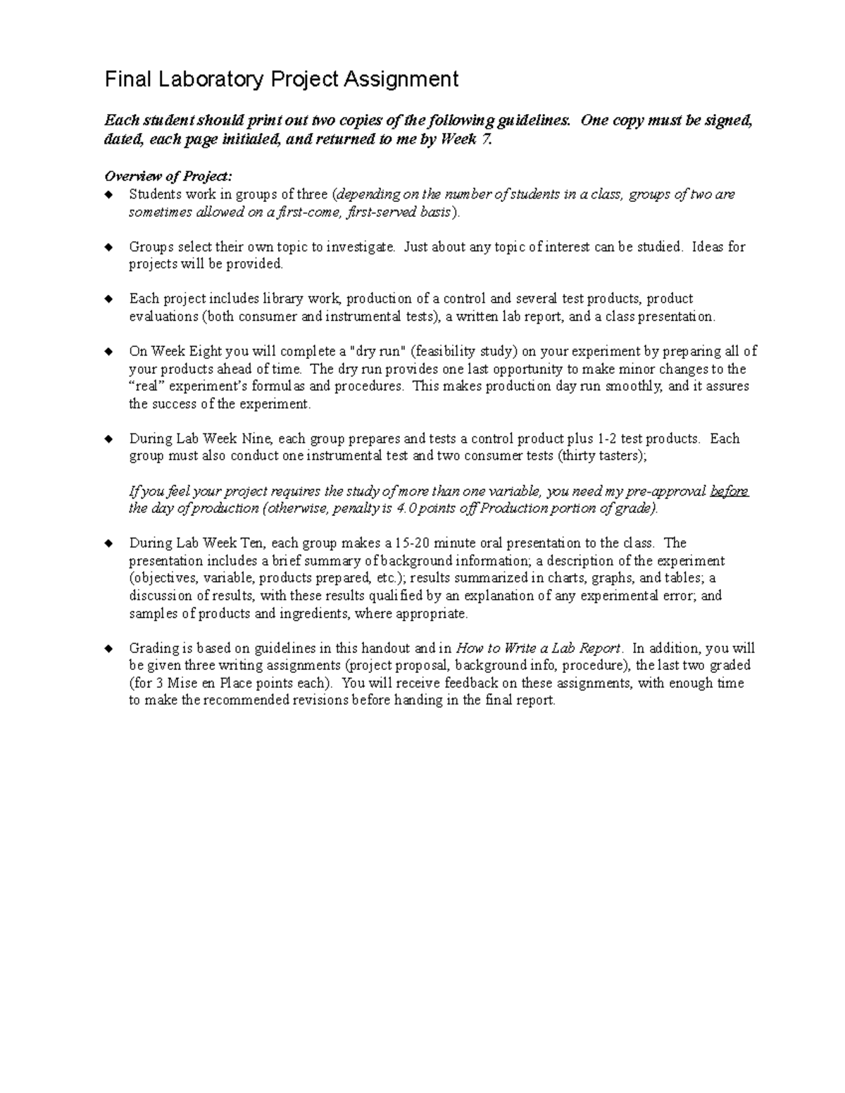 Final project assignment - Final Laboratory Project Assignment Each ...