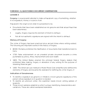 Forensic 4 Lesson 4 - QUESTIONED DOCUMENT EXAMINATION - FORENSIC 4 | QUESTIONED DOCUMENT ...