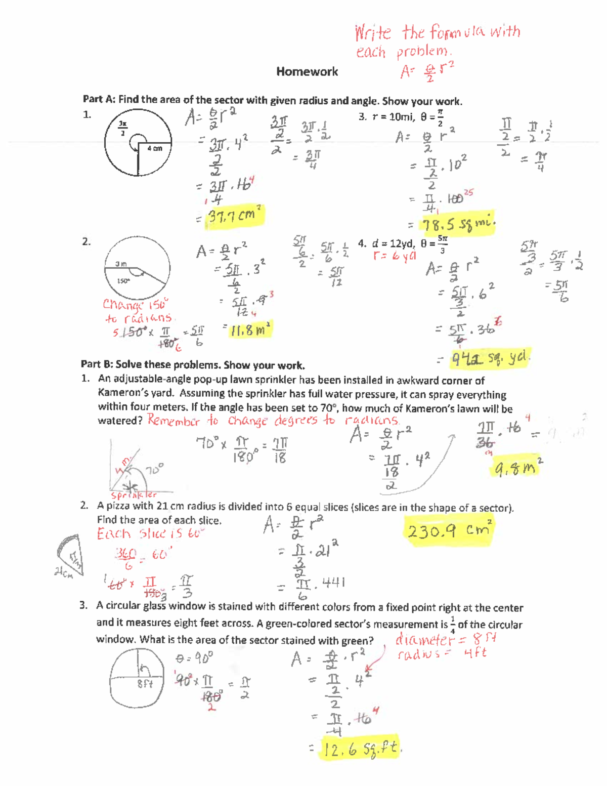 Area+of+a+Sector - has steps on how to solve area of a sector - MTE 3 ...