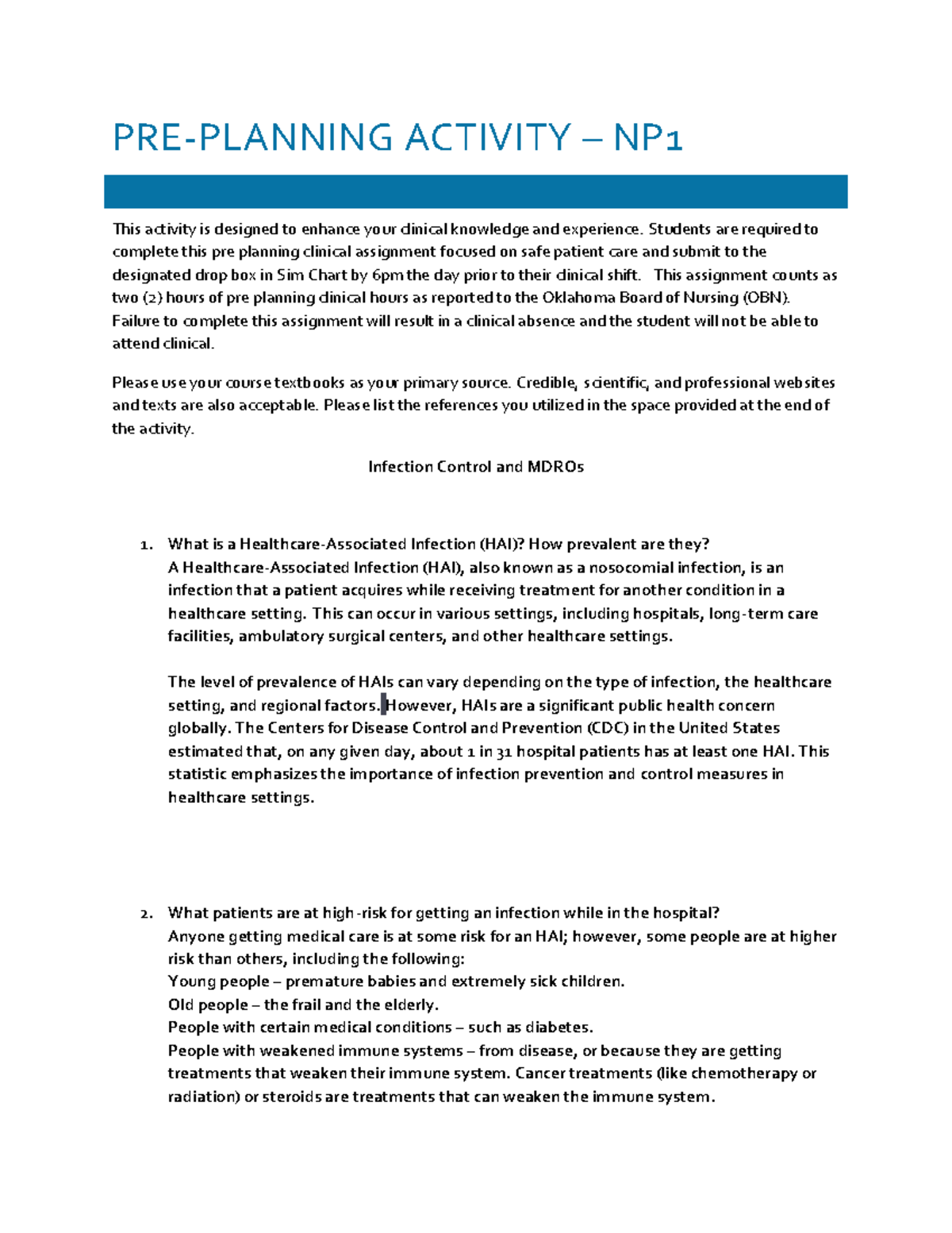 #1 Pre Plan NP1 Infection Control 2023-10-20 13-22 - PRE-PLANNING ...