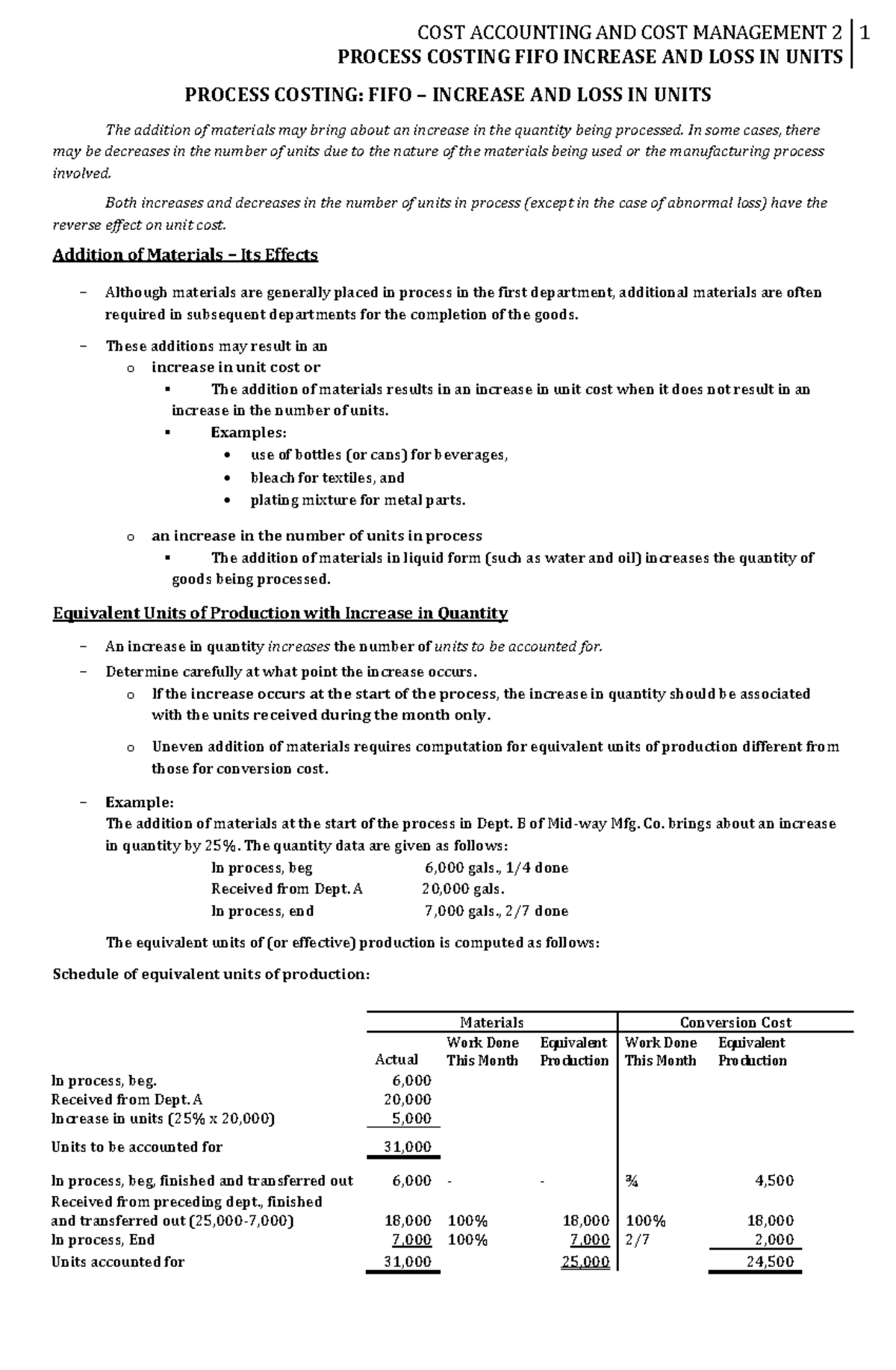 Module-8- Process- Costing-FIFO- Increase-AND-LOSS-IN- Units - PROCESS ...