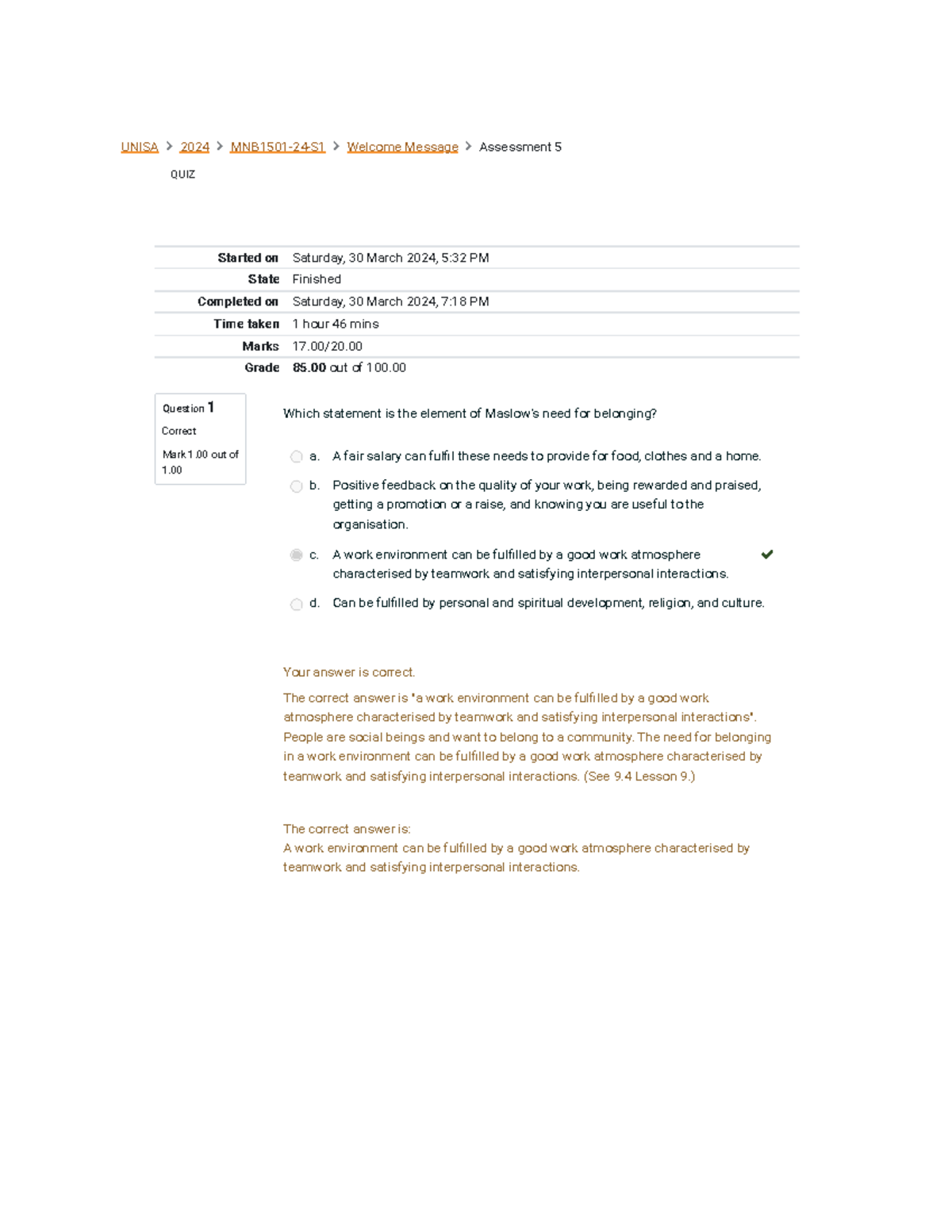 Mnb1501 Assessment 5 Attempt review - UNISA 2024 MNB1501-24-S1 Welcome ...