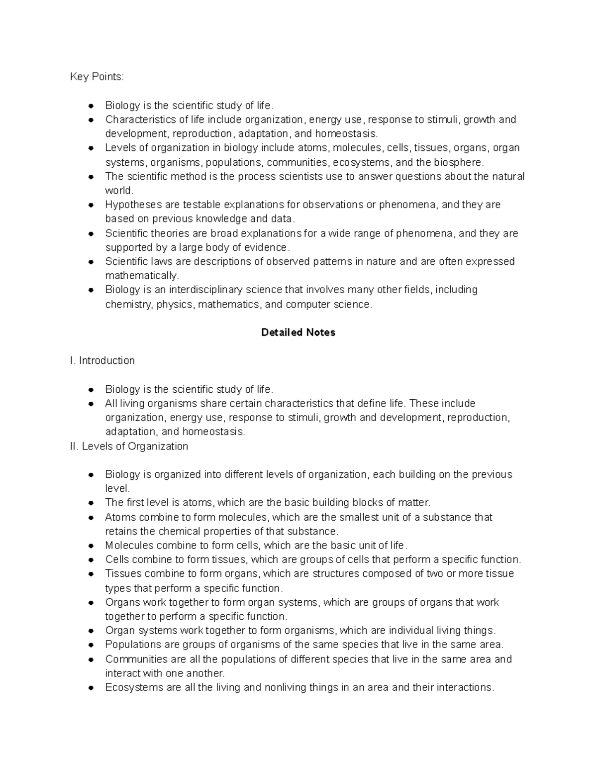 L2 Part 1 - Principles Of Biology I - Key Points: Biology is the ...