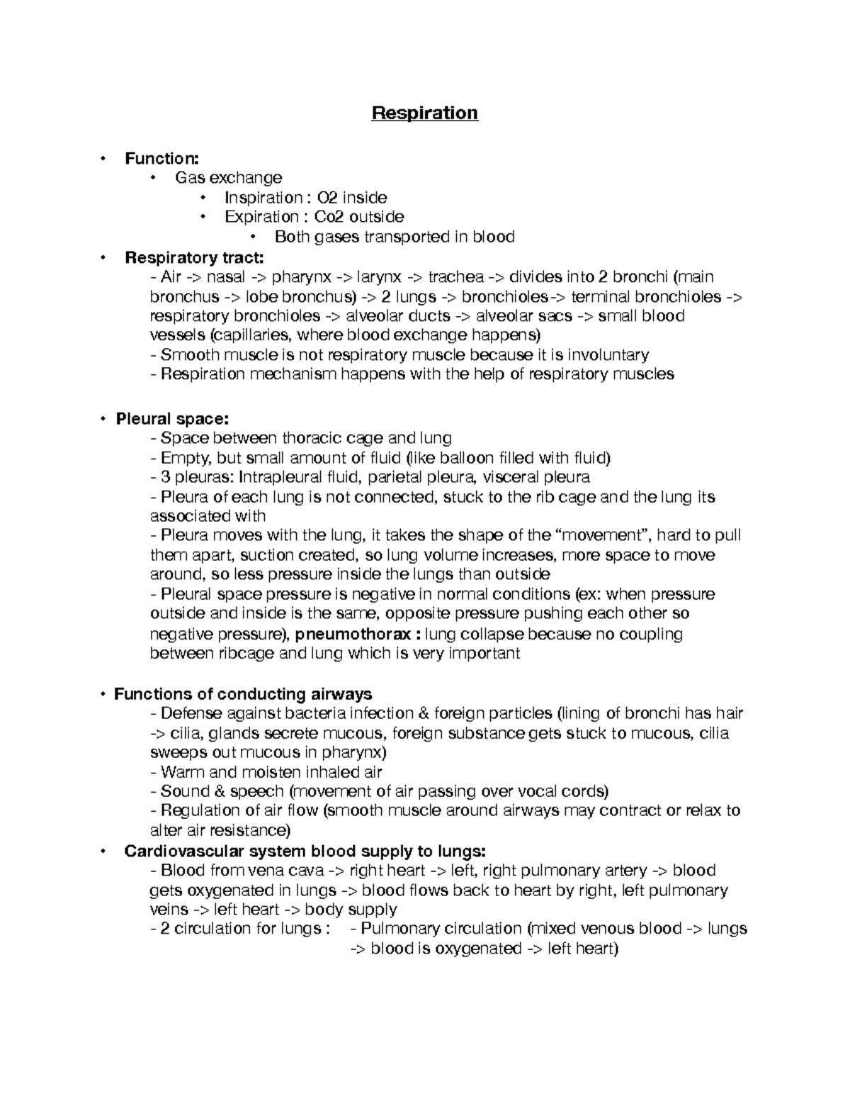Respiration - Respiration Function: Gas exchange Inspiration : O2 ...