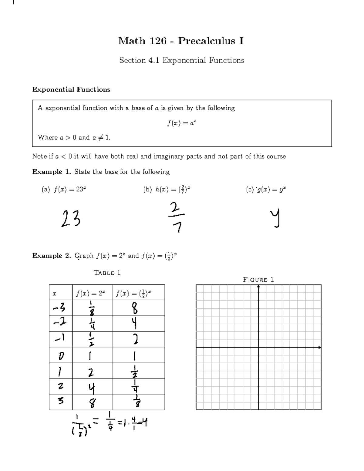 Week 9 Notes - Math 126 - Precalculus I Section 4 Exponential Functions ...