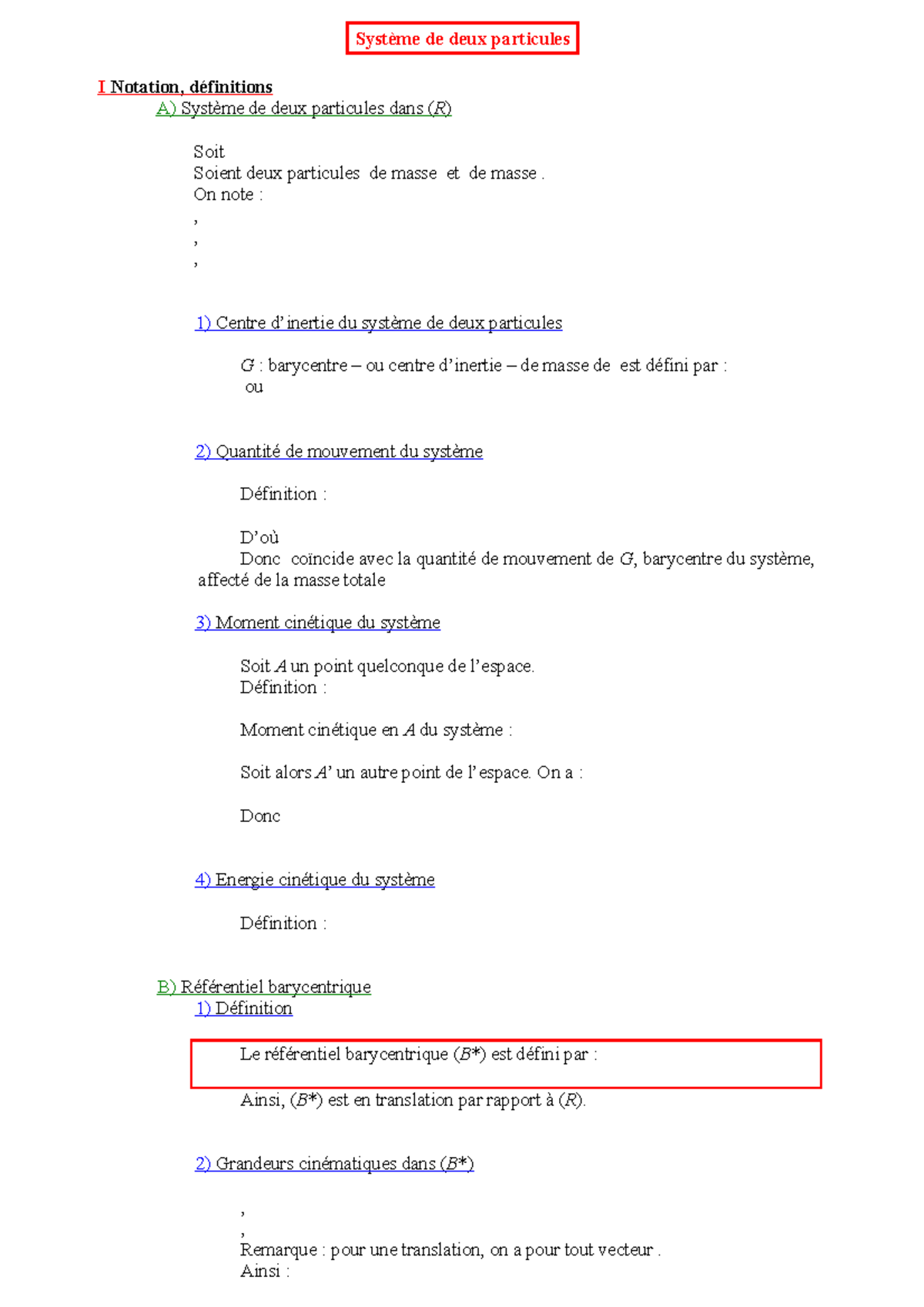 Systeme de deux particules - On note : , , , Centre d’inertie du ...