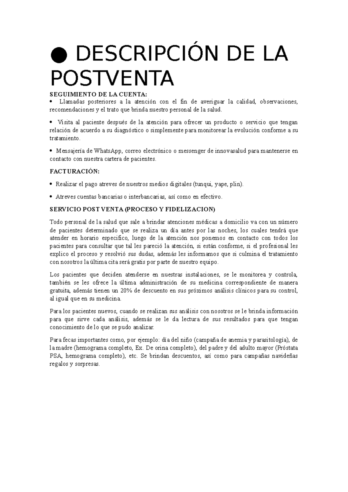 Postventa - QSASD - DESCRIPCIÓN DE LA POSTVENTA SEGUIMIENTO DE LA ...