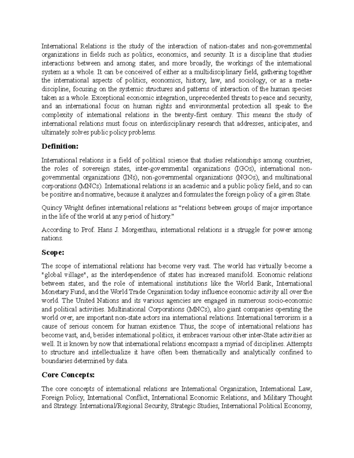 Intro to ir - International Relations is the study of the interaction ...