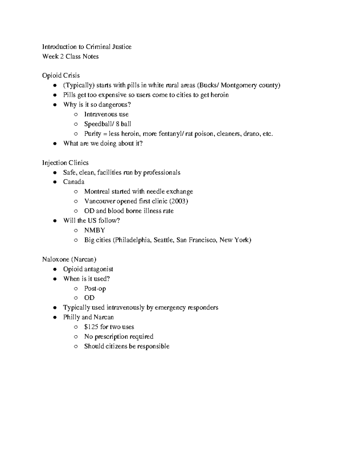 CJ 1001 Week 2 Class Notes - Introduction to Criminal Justice Week 2 ...