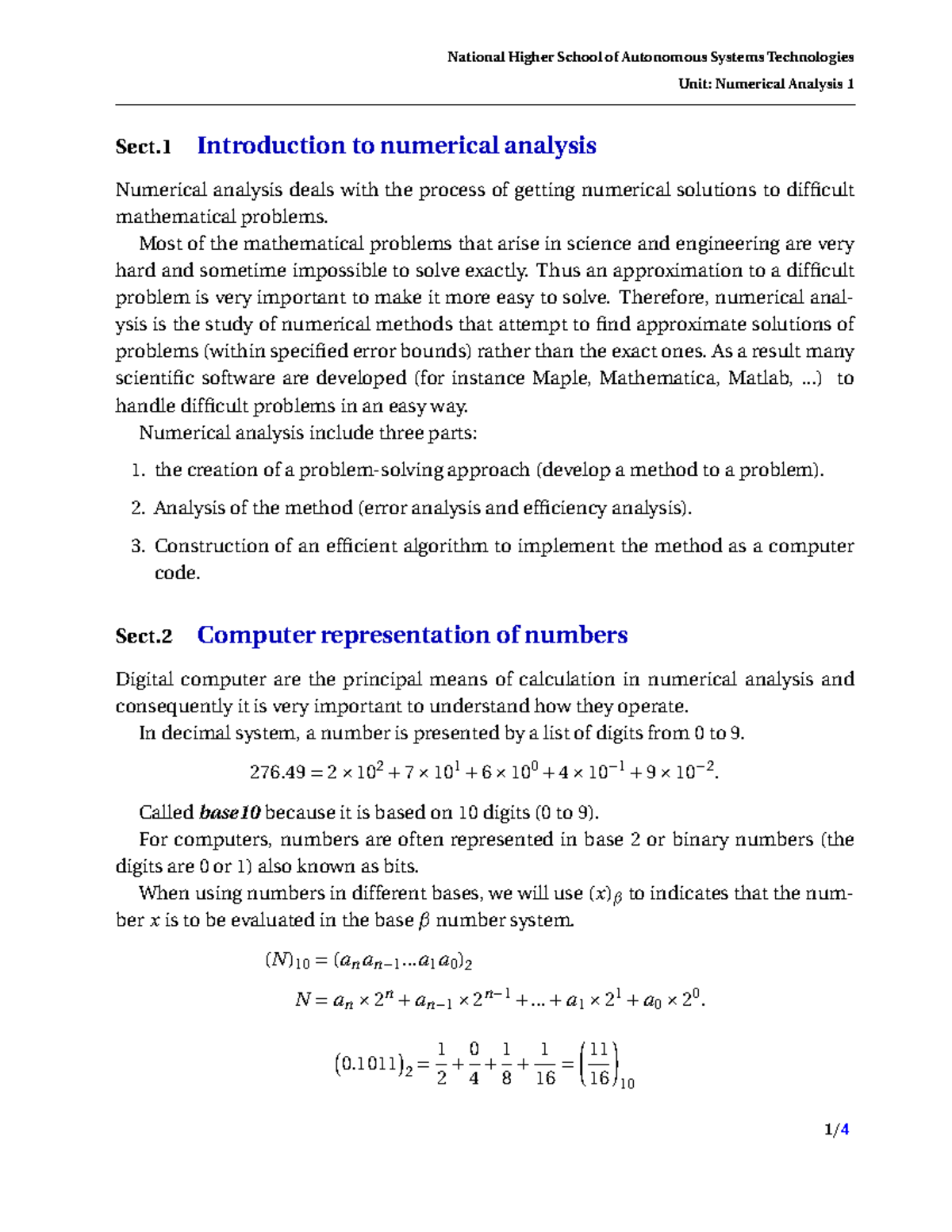 Chap1 - ... - Unit: Numerical Analysis 1 Sect Introduction to numerical ...