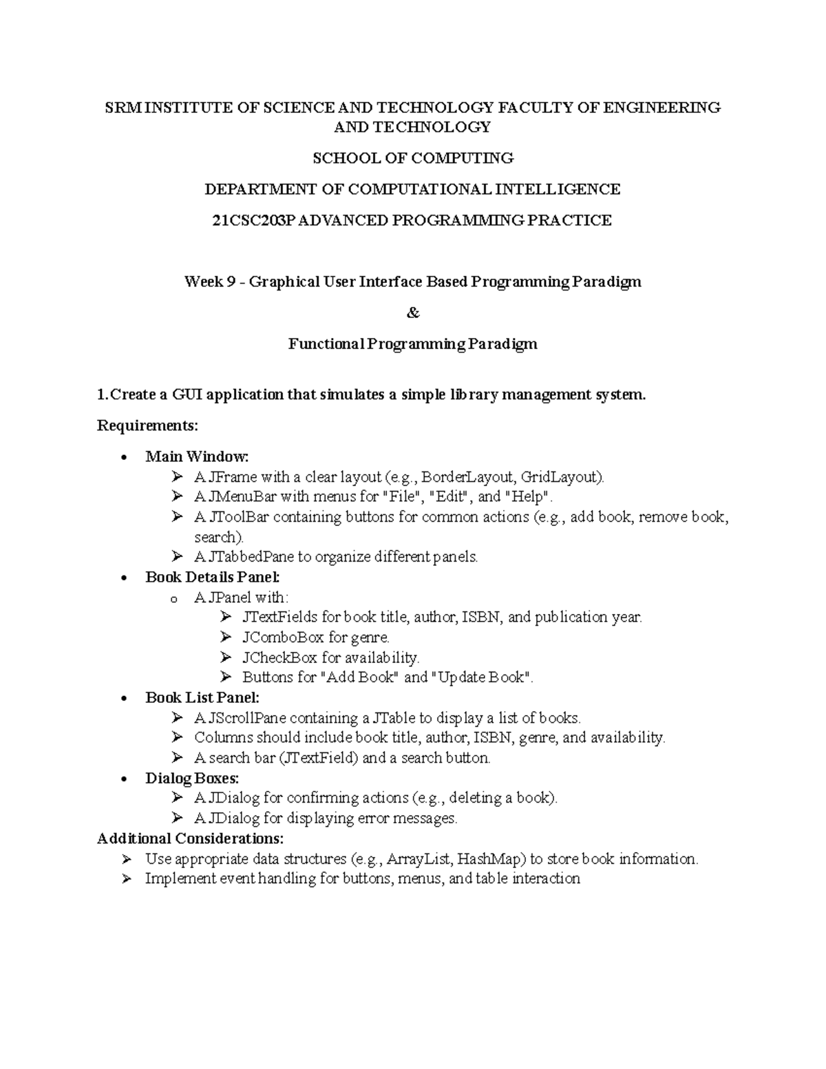 Tutorial Assignment - SRM INSTITUTE OF SCIENCE AND TECHNOLOGY FACULTY OF ENGINEERING AND ...