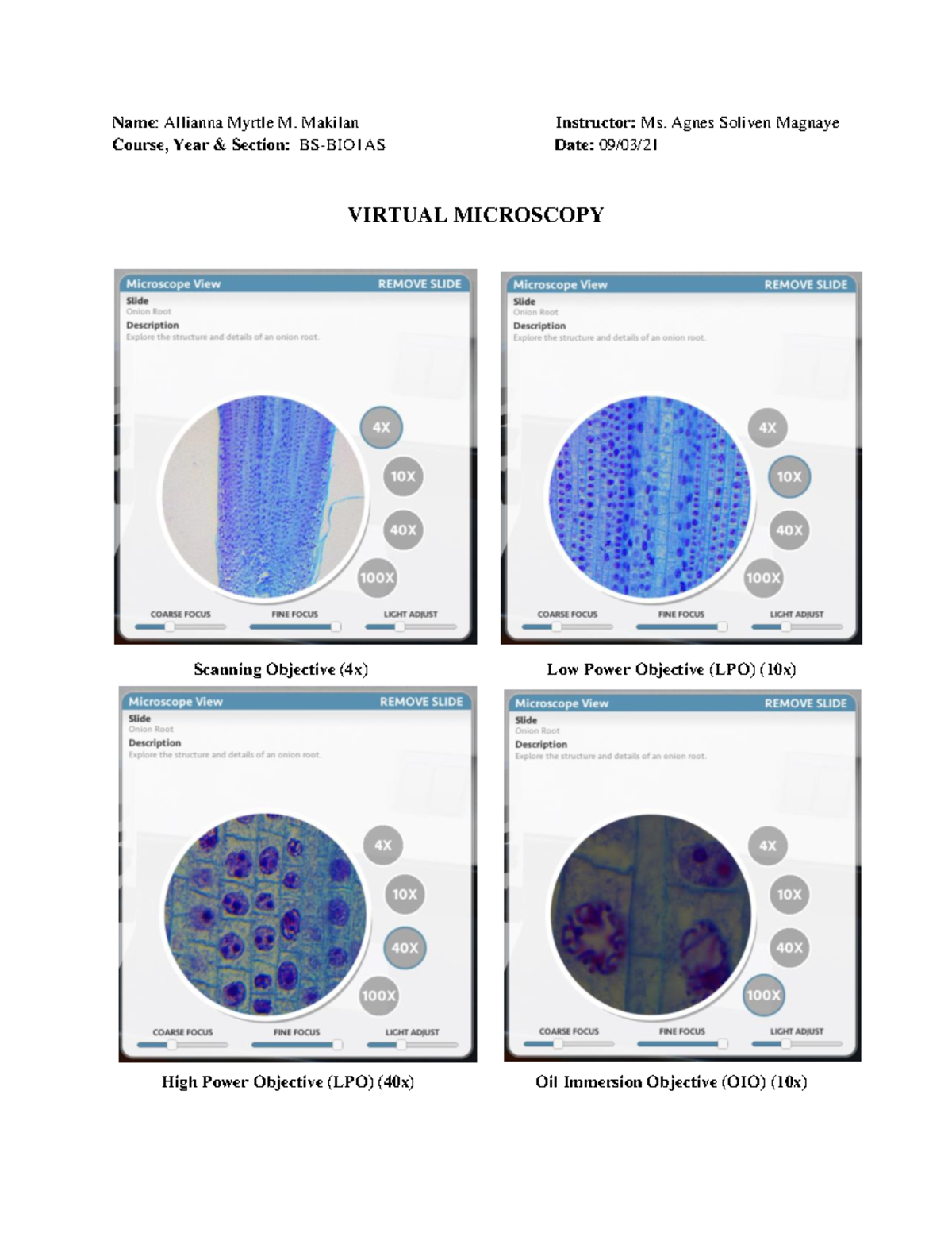 Virtual Microscopy on Plant Cells (Botany) - Name: Allianna Myrtle M ...