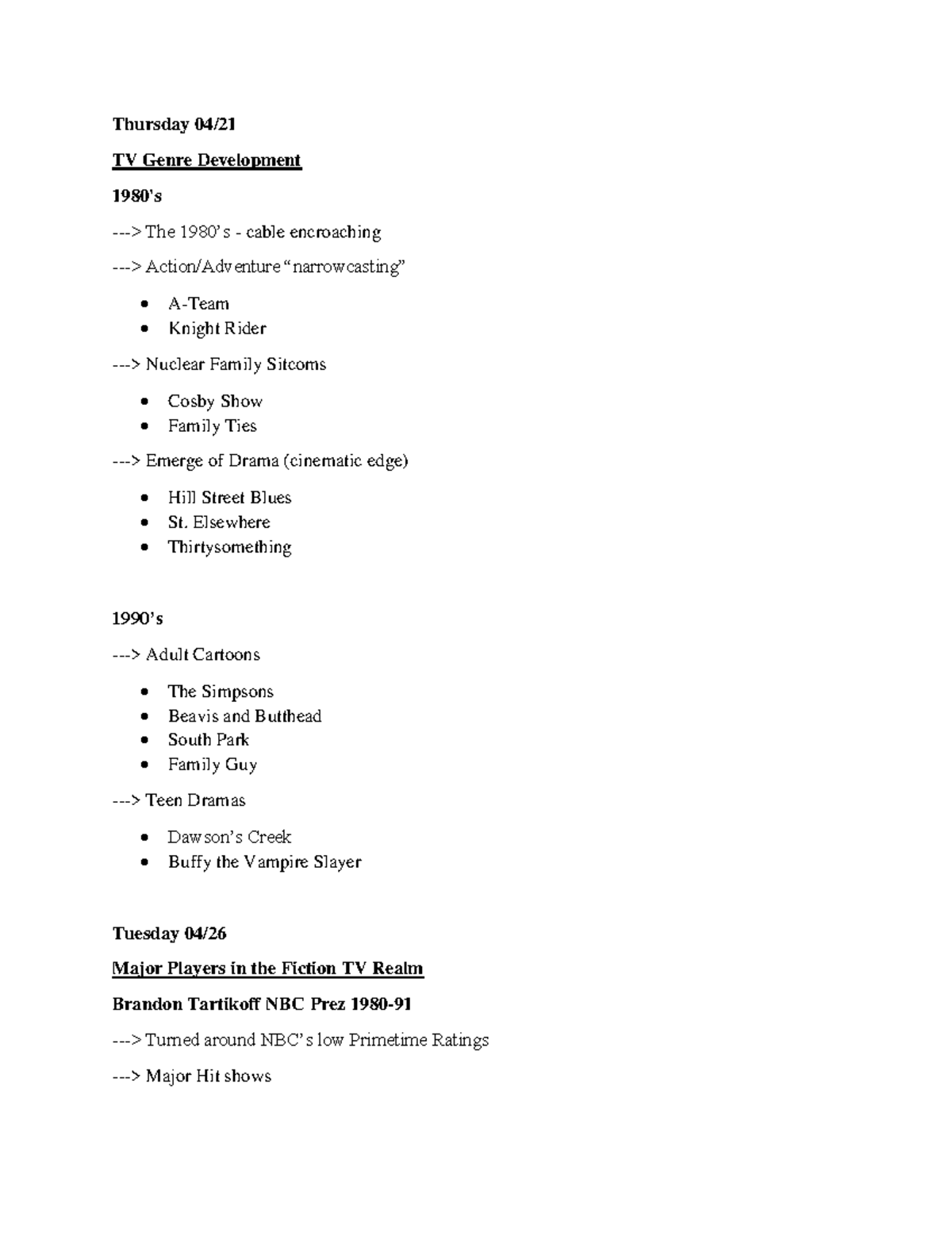Foundations of Television (FILM 105) - Notes - Thursday 04/ TV Genre ...