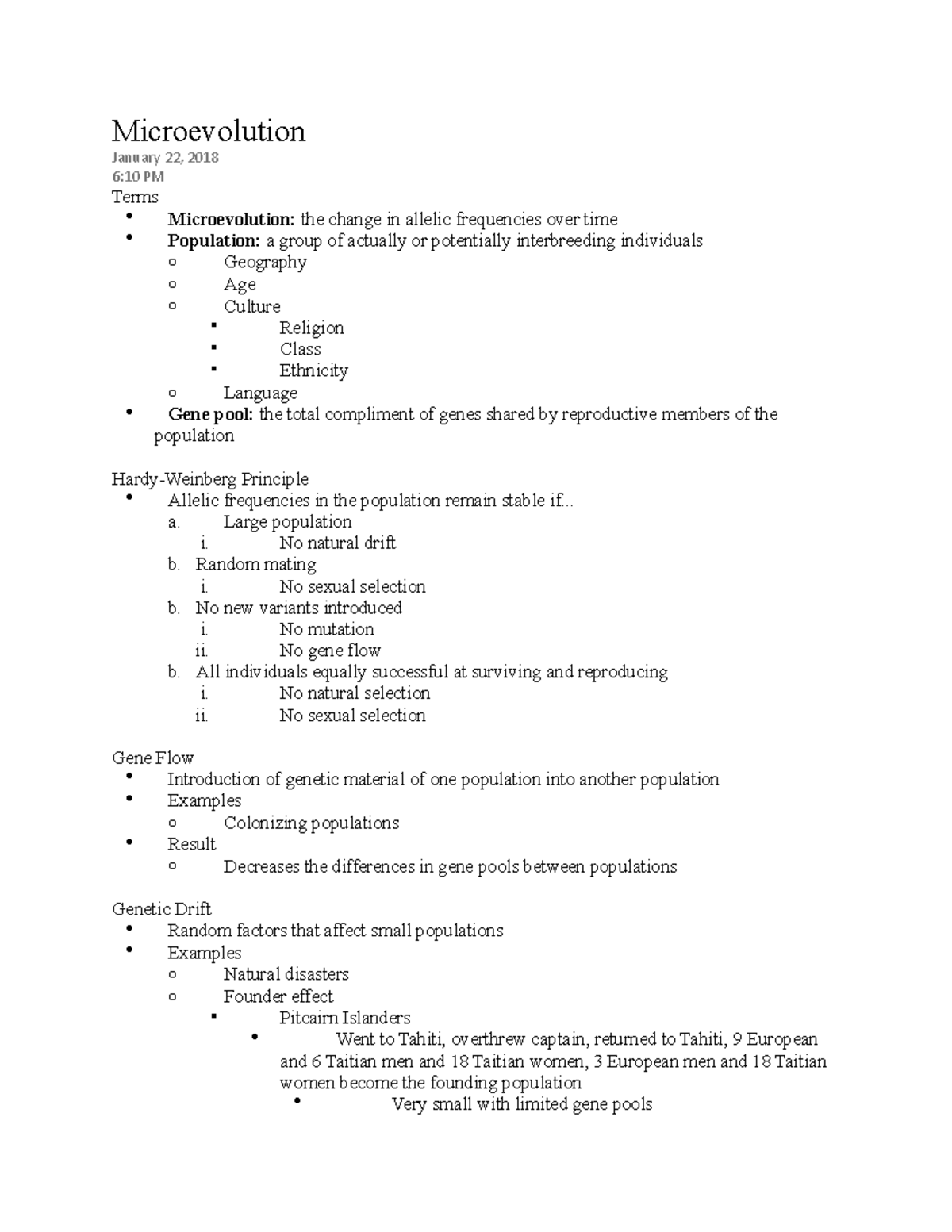 Microevolution Lecture Notes 4 Microevolution January 22 2018 6 10