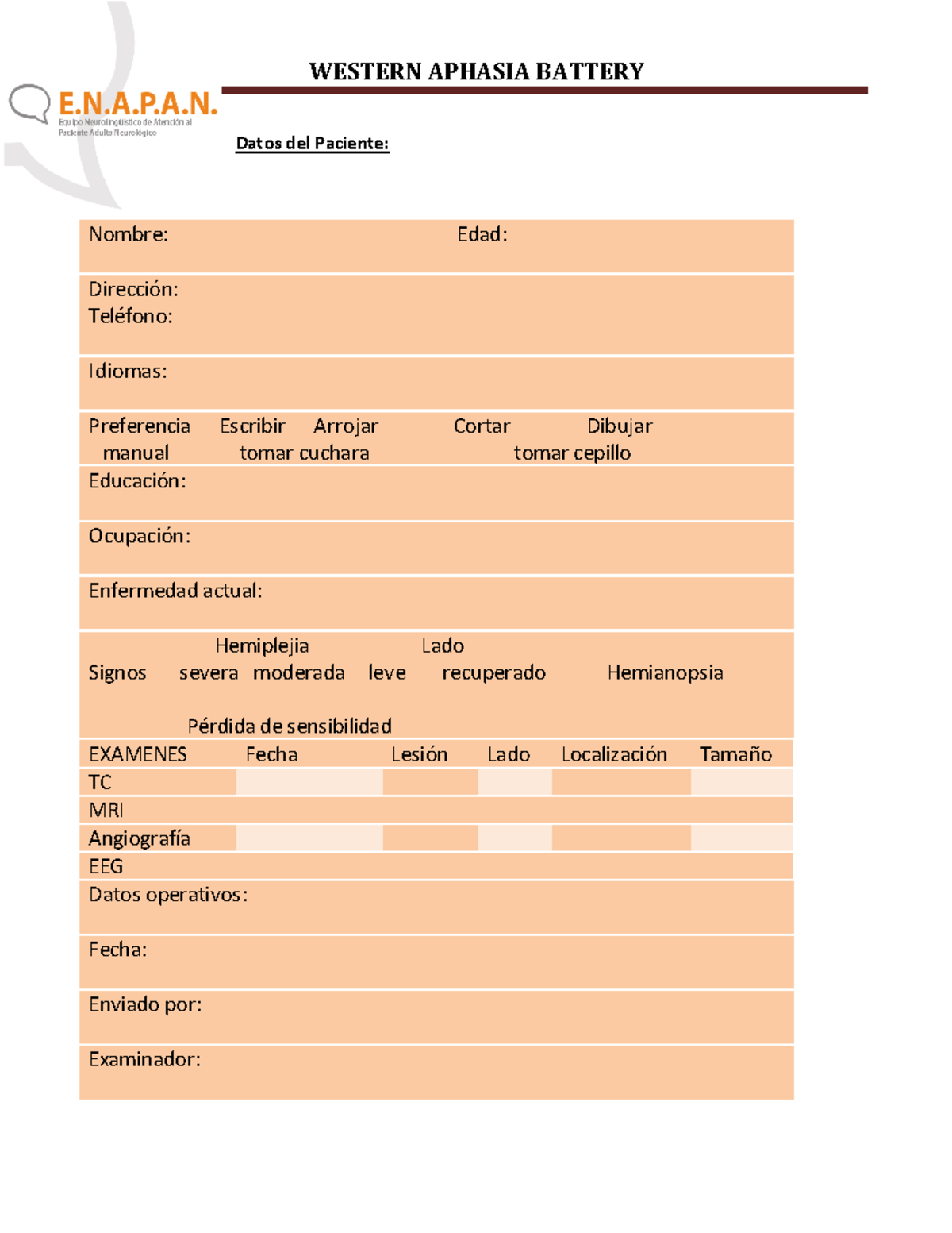 WAB - Test cognitivo - WESTERN APHASIA BATTERY Datos del Paciente ...