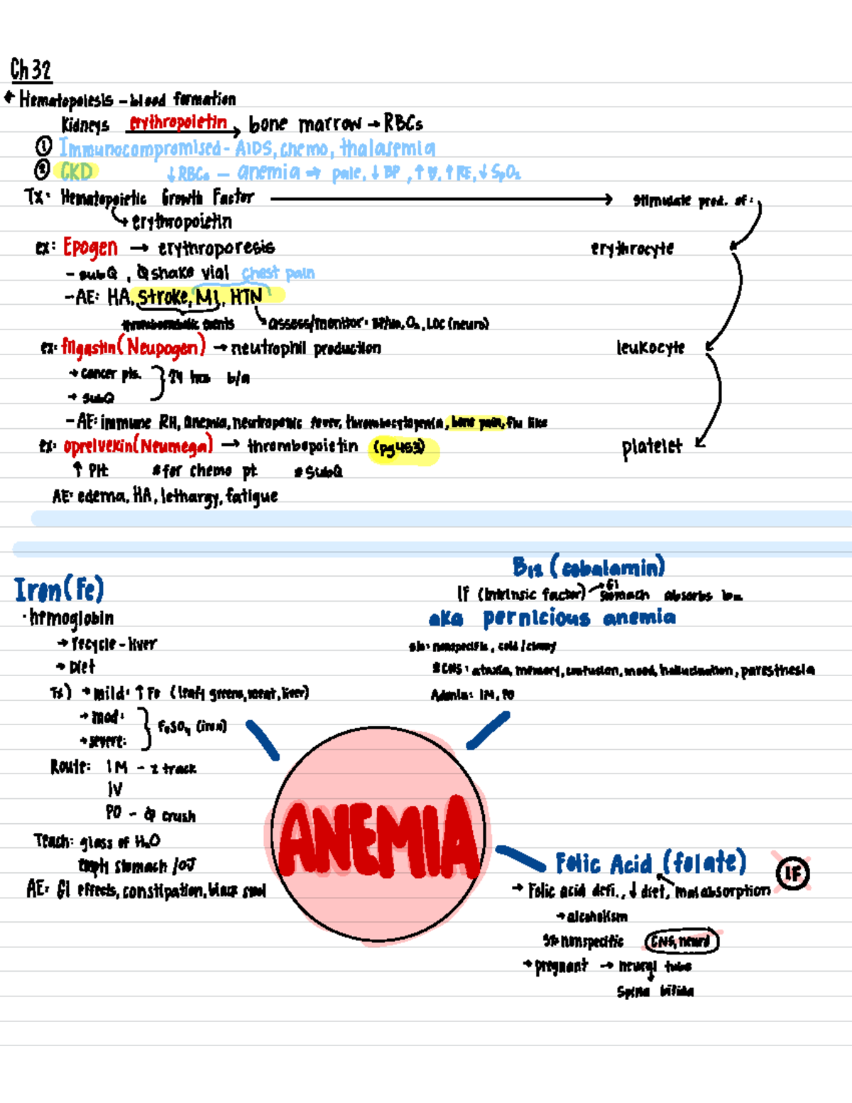Pharm r - anemia breakdown/ summary - Ch * Hematopoiesis- blood ...