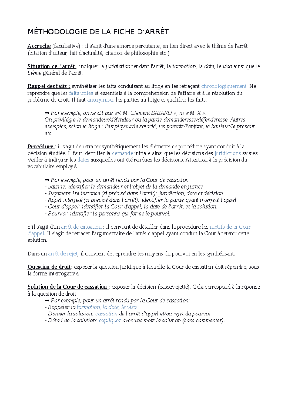 Méthodologie de la fiche d'arrêt - MÉTHODOLOGIE DE LA FICHE D’ARRÊT Accroche (facultative) : il ...