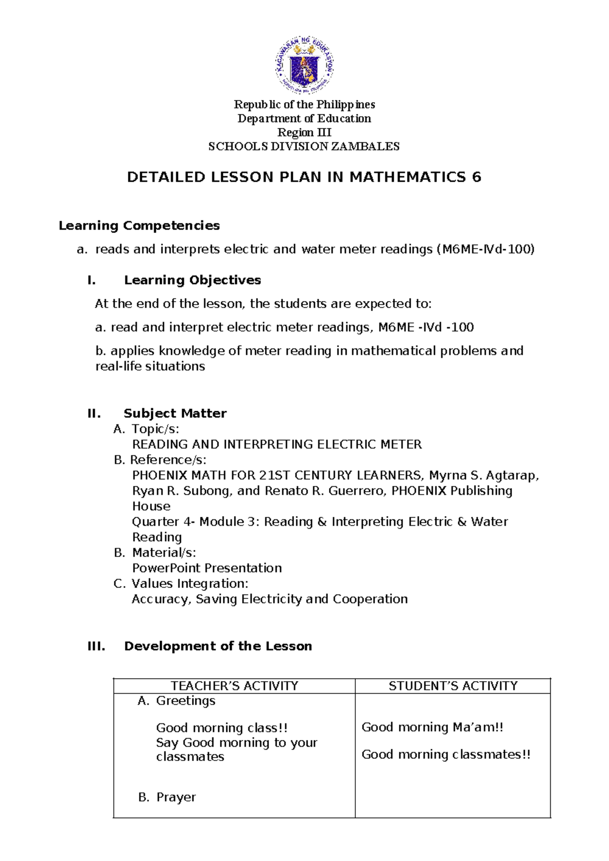 MATH 6 - Republic of the Philippines Department of Education Region III ...