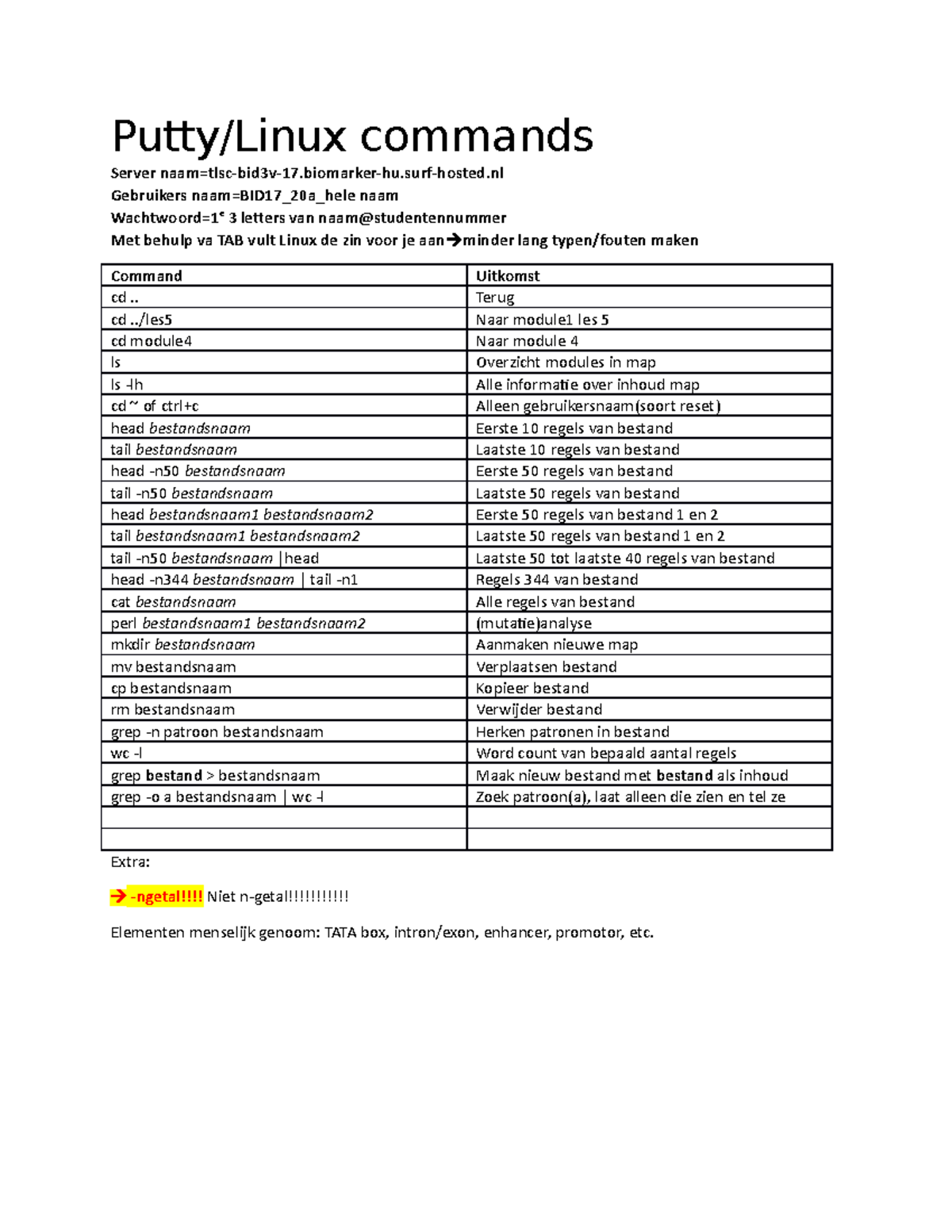 Putty Linux perl commands Bio Inf - Putty/Linux commands Server ...