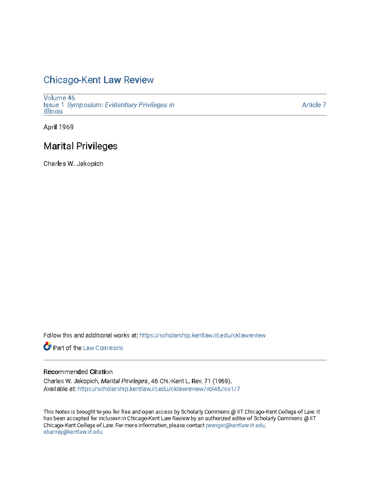 Marital Privileges - Chicago-Kent Law ReviewChicago-Kent Law Review ...