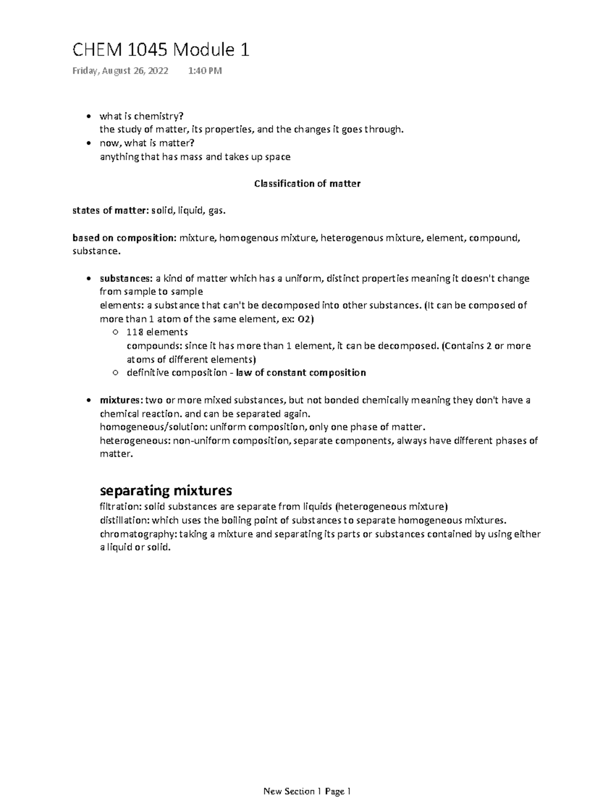 CHEM 1045 Module 1 - what is chemistry? the study of matter, its ...