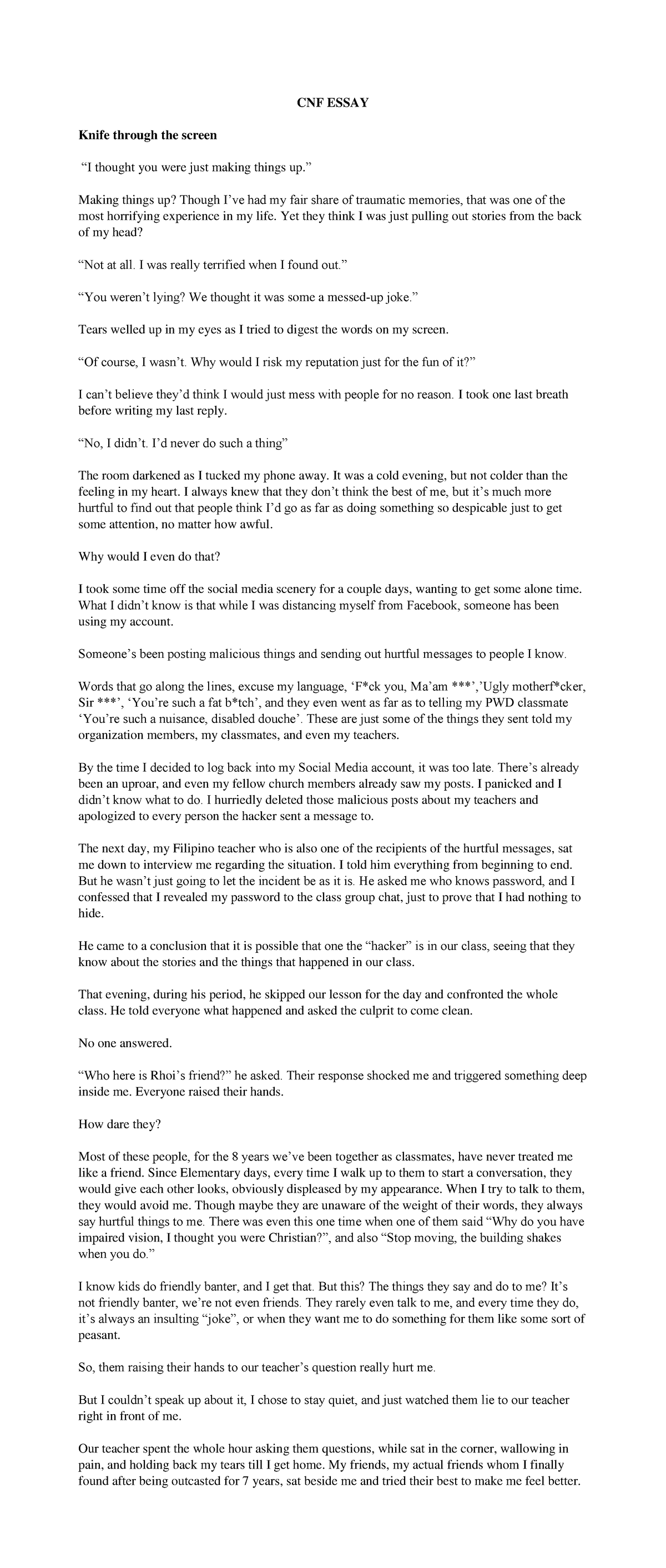 Knife Through the Screen - Creative Nonfiction - CNF ESSAY Knife ...