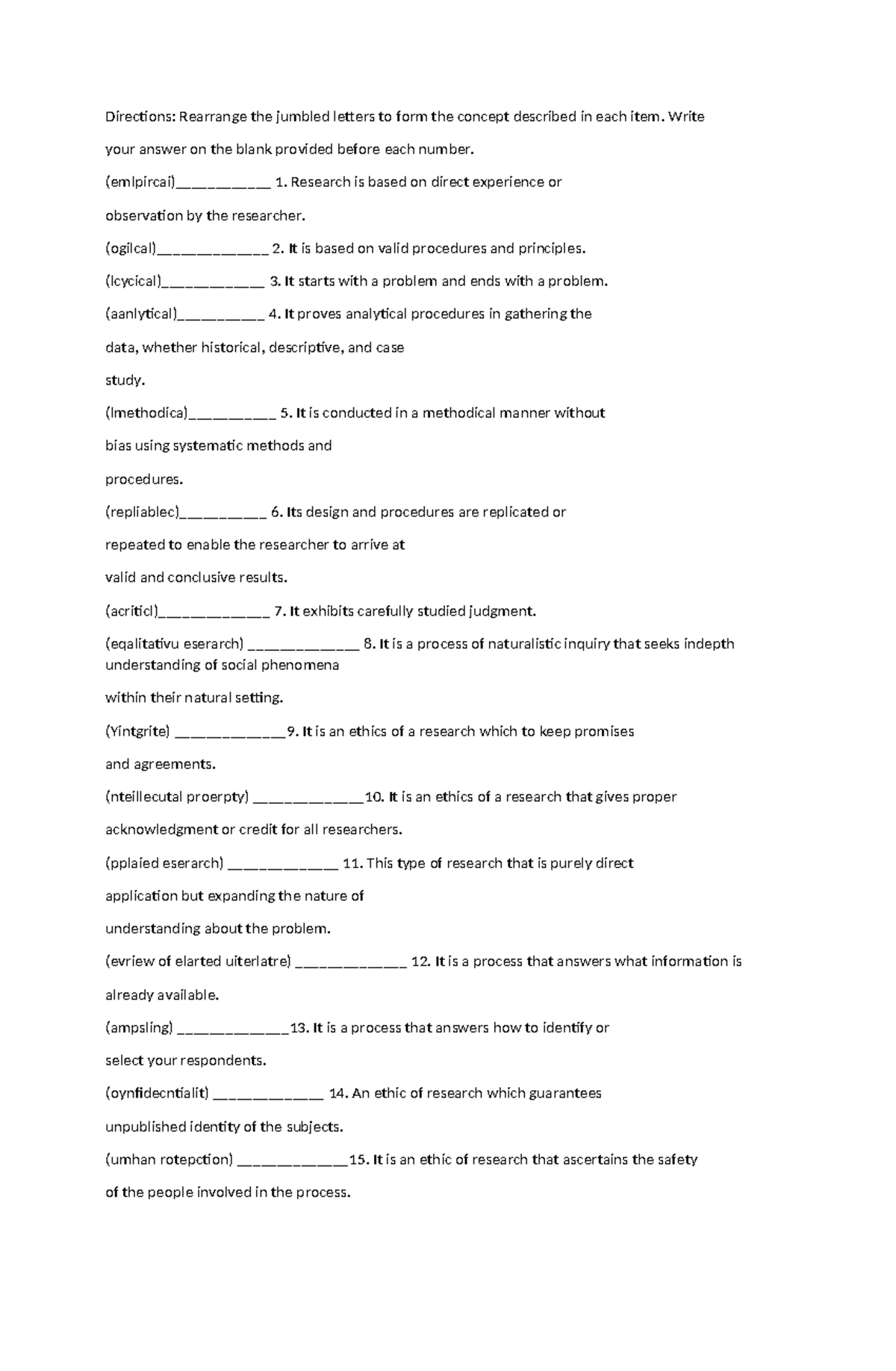Pr 1 activity - mkjgvjhfghvjh - Directions: Rearrange the jumbled ...