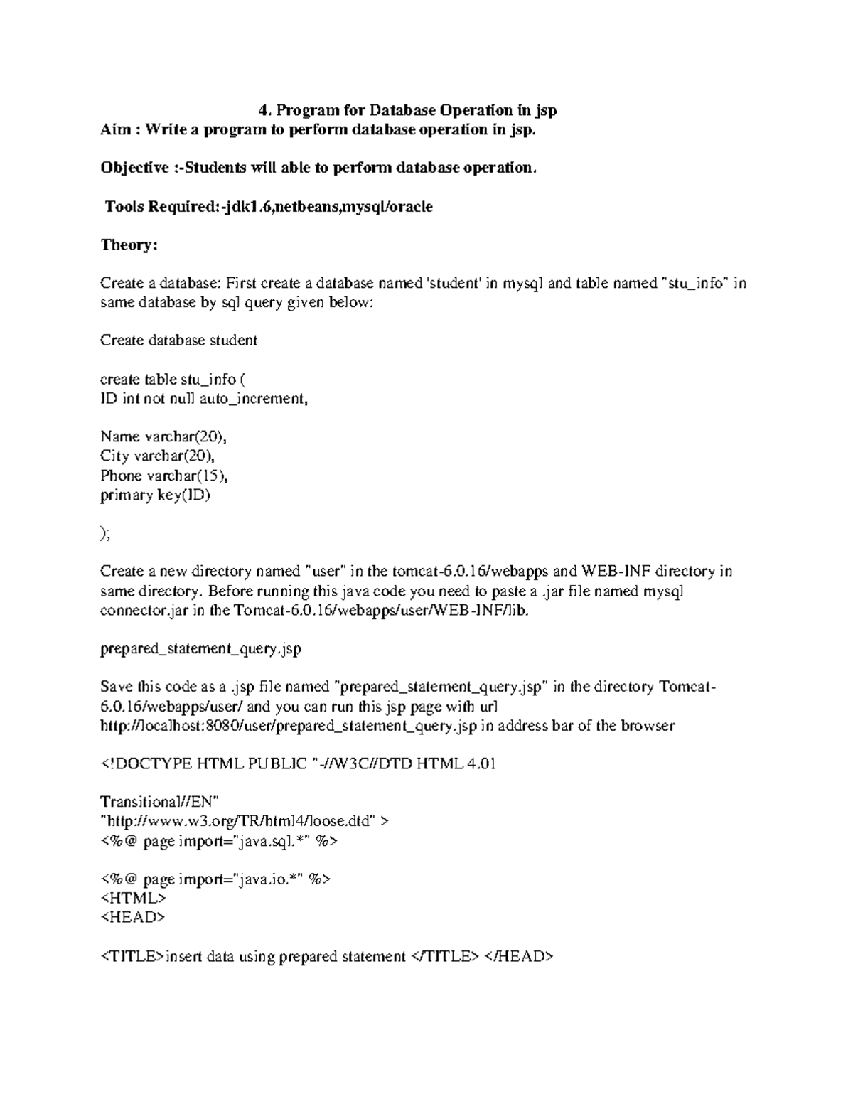 To Implement Session Management In Jsp Program For Database Operation