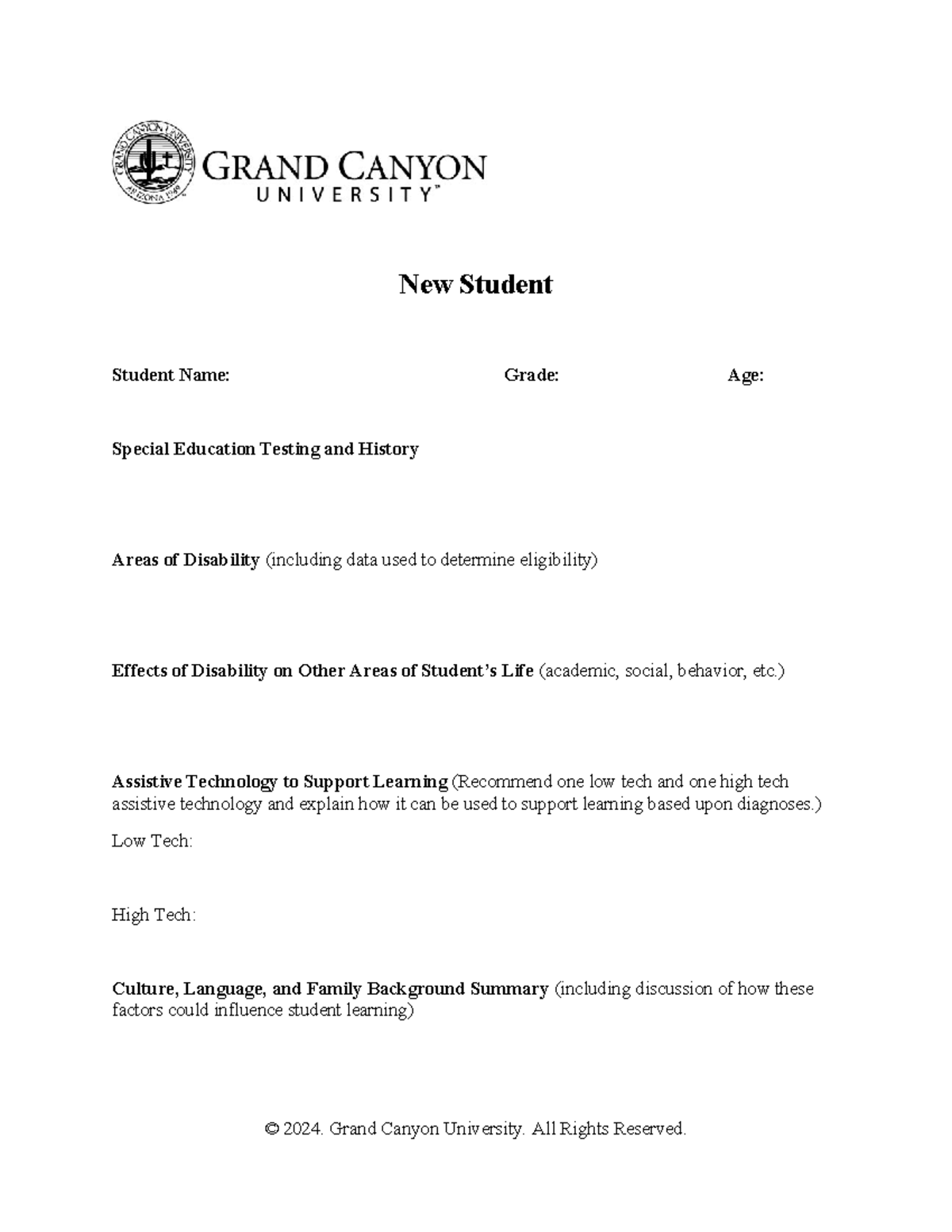 SPD-208 RS T6 New Student - New Student Student Name: Grade: Age ...