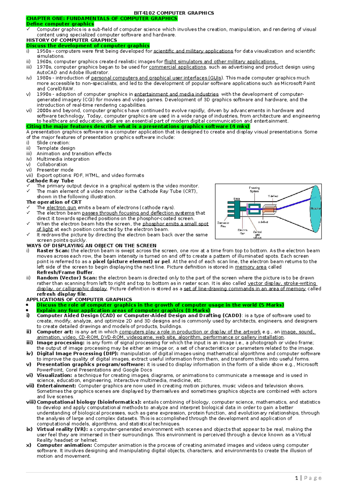 BIT4102 Computer Graphics Notes FOR EXAM highly S - BIT4102 COMPUTER ...