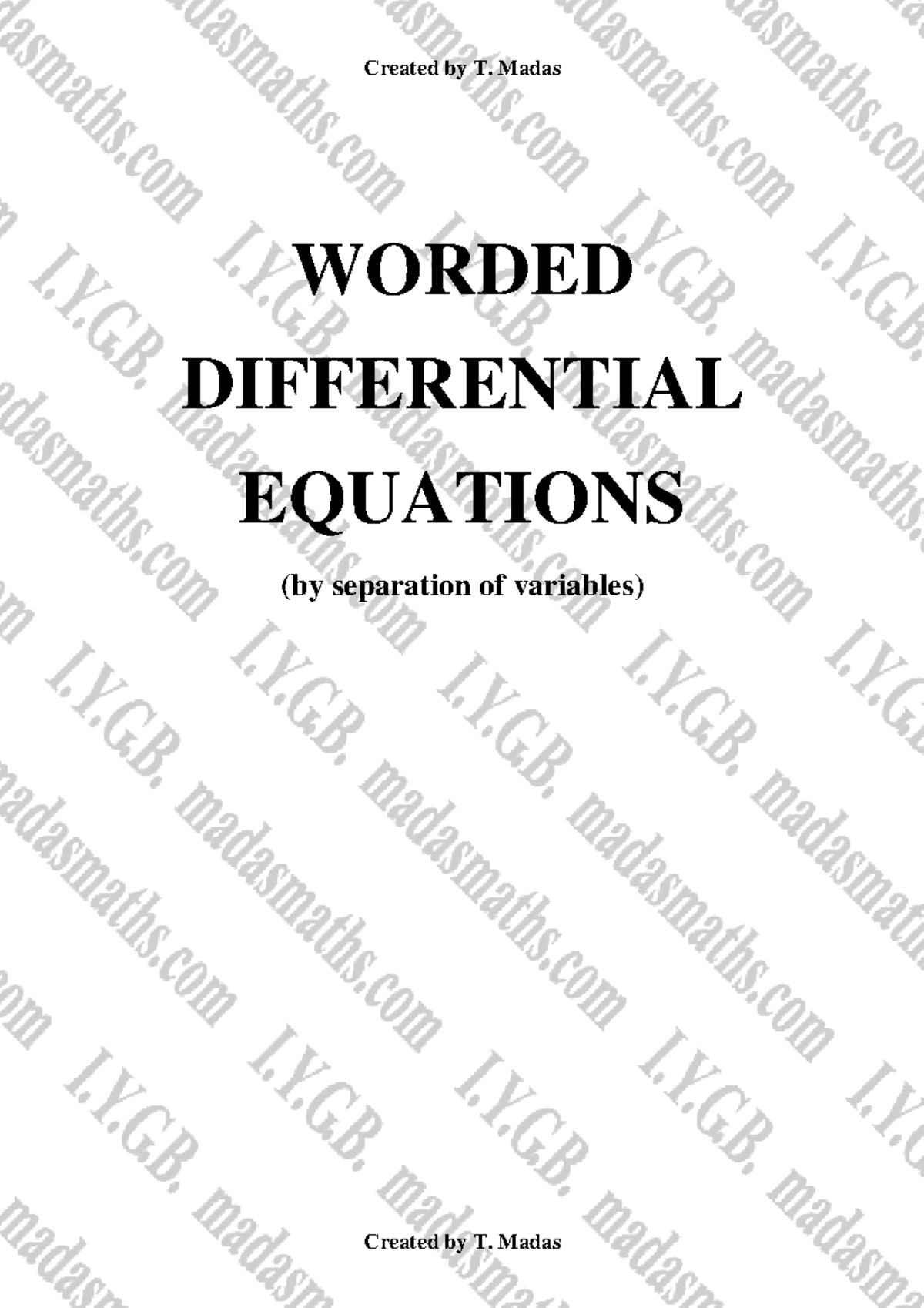 Wordy - differential equations - WORDED DIFFERENTIAL EQUATIONS (by ...